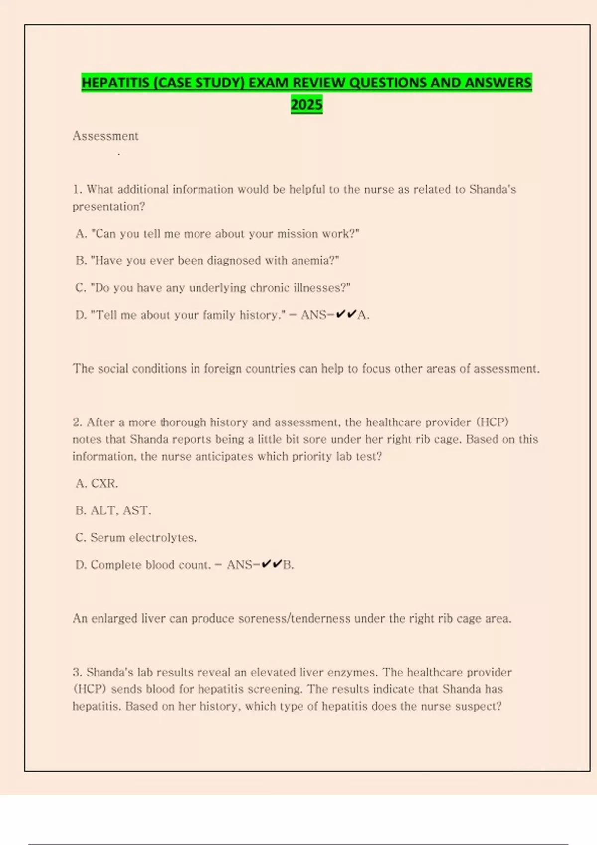 HEPATITIS (CASE STUDY) EXAM REVIEW QUESTIONS AND ANSWERS 2025 ...