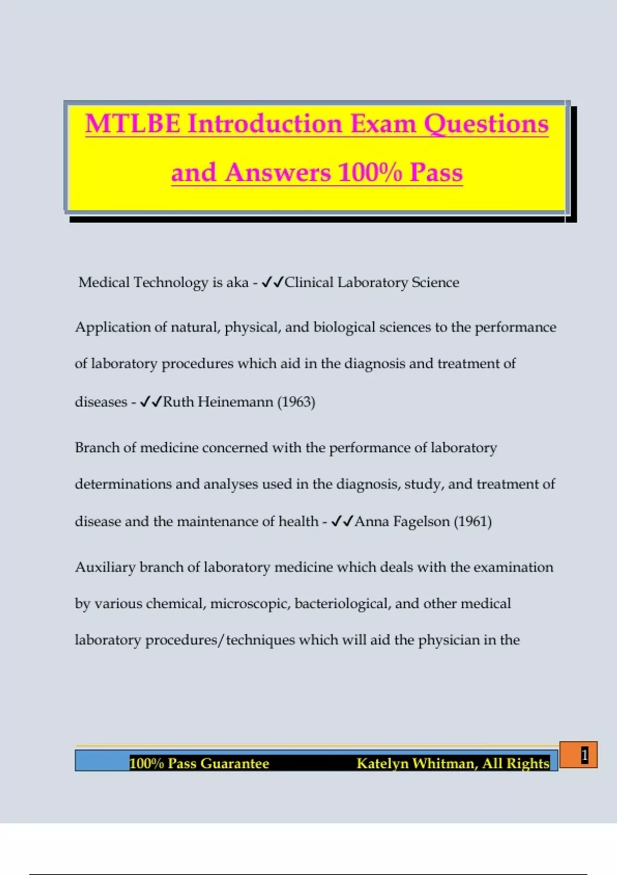 MTLBE Introduction Exam Questions and Answers 100% Pass - MTLBE - Stuvia US
