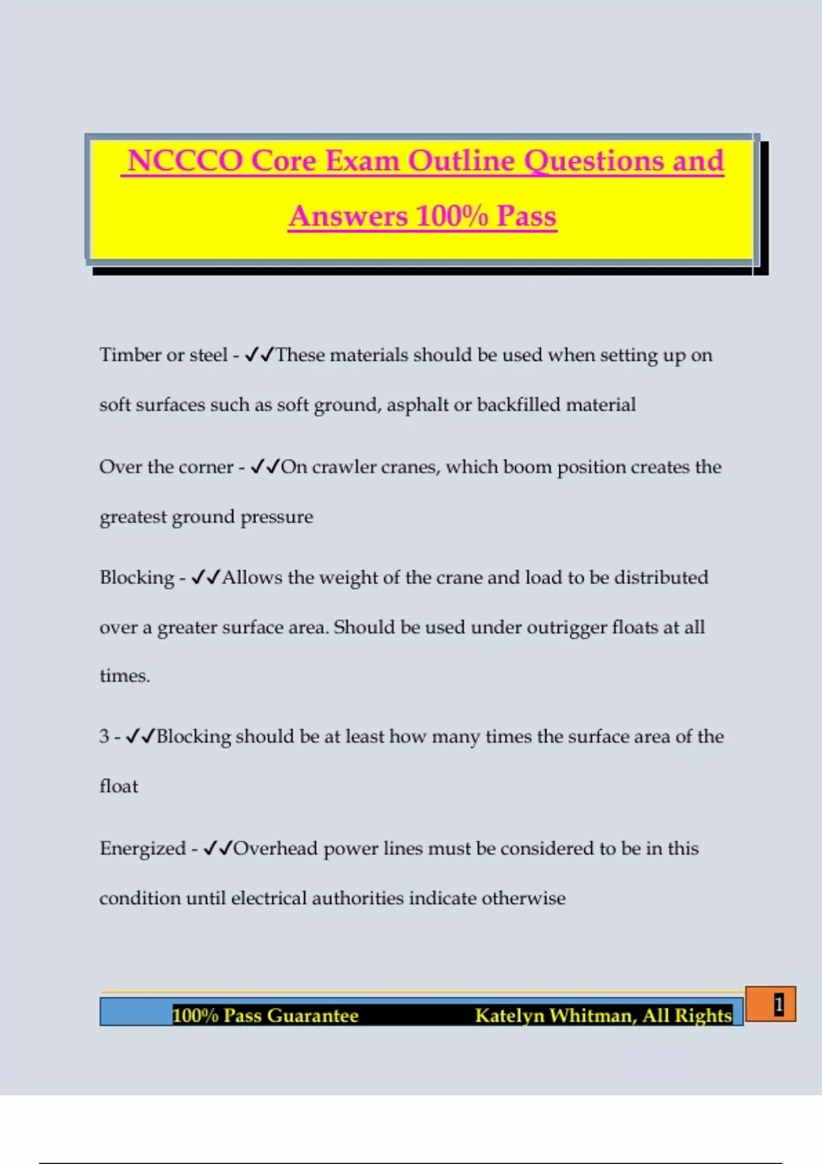 NCCCO Core Exam Outline Questions and Answers 100% Pass - Ncco - Stuvia US