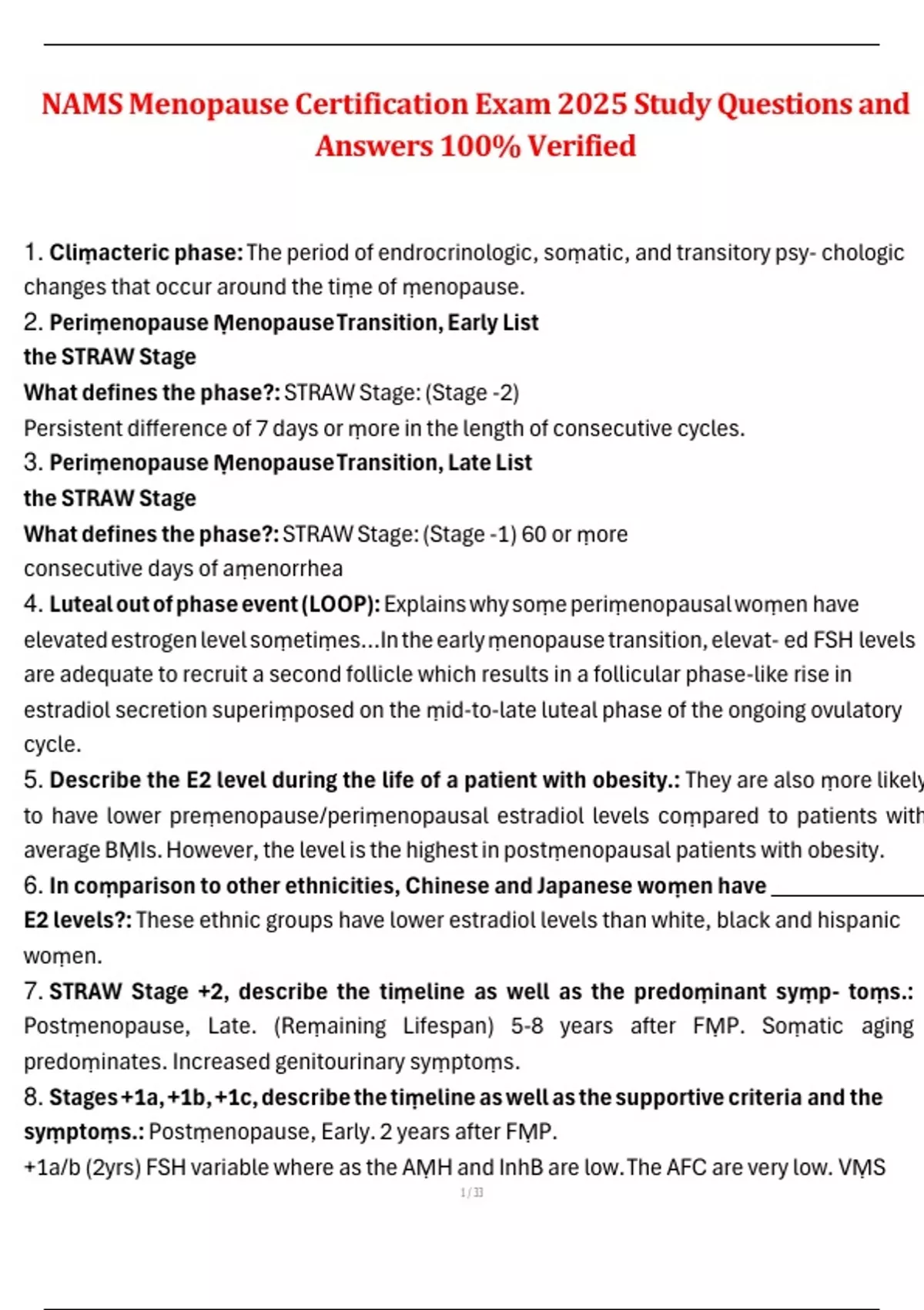 NAMS Menopause Certification Exam 2025 Study Questions and Answers 100% Verified - NAMS ...