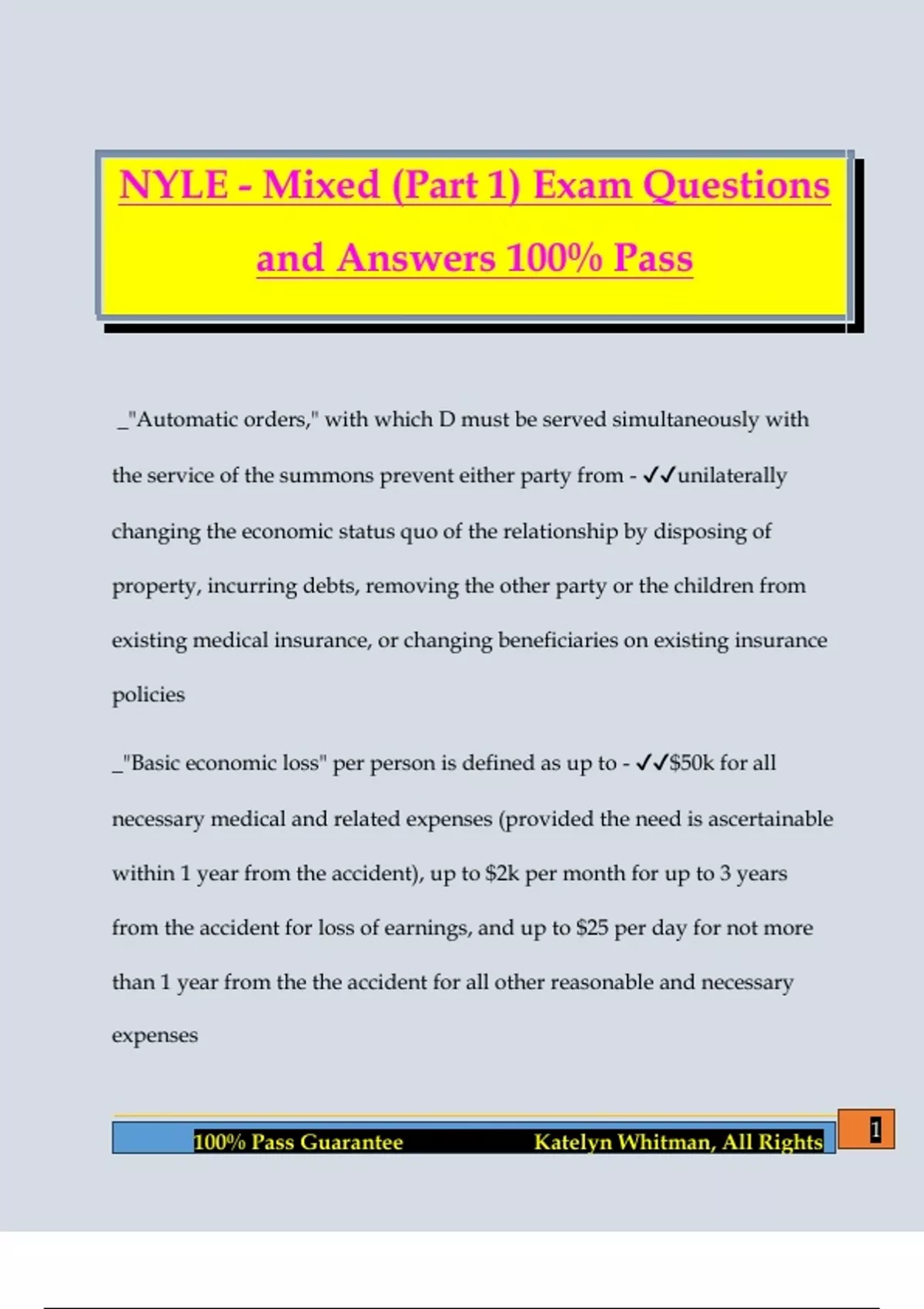 NYLE - Mixed (Part 1) Exam Questions and Answers 100% Pass - Nyle ...