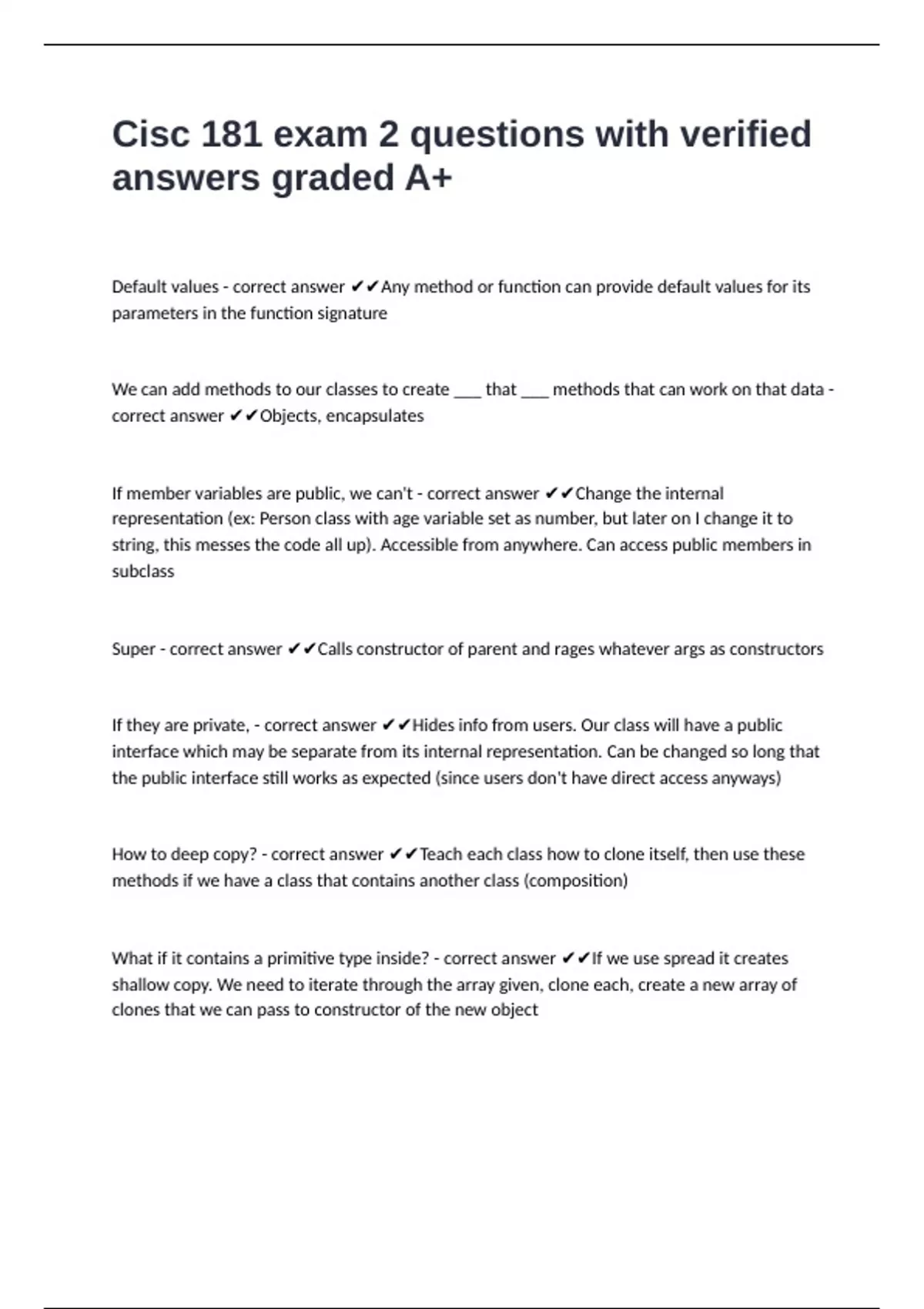 Cisc 181 exam 2 questions with verified answers graded A+ - Cisc 181 - Stuvia US