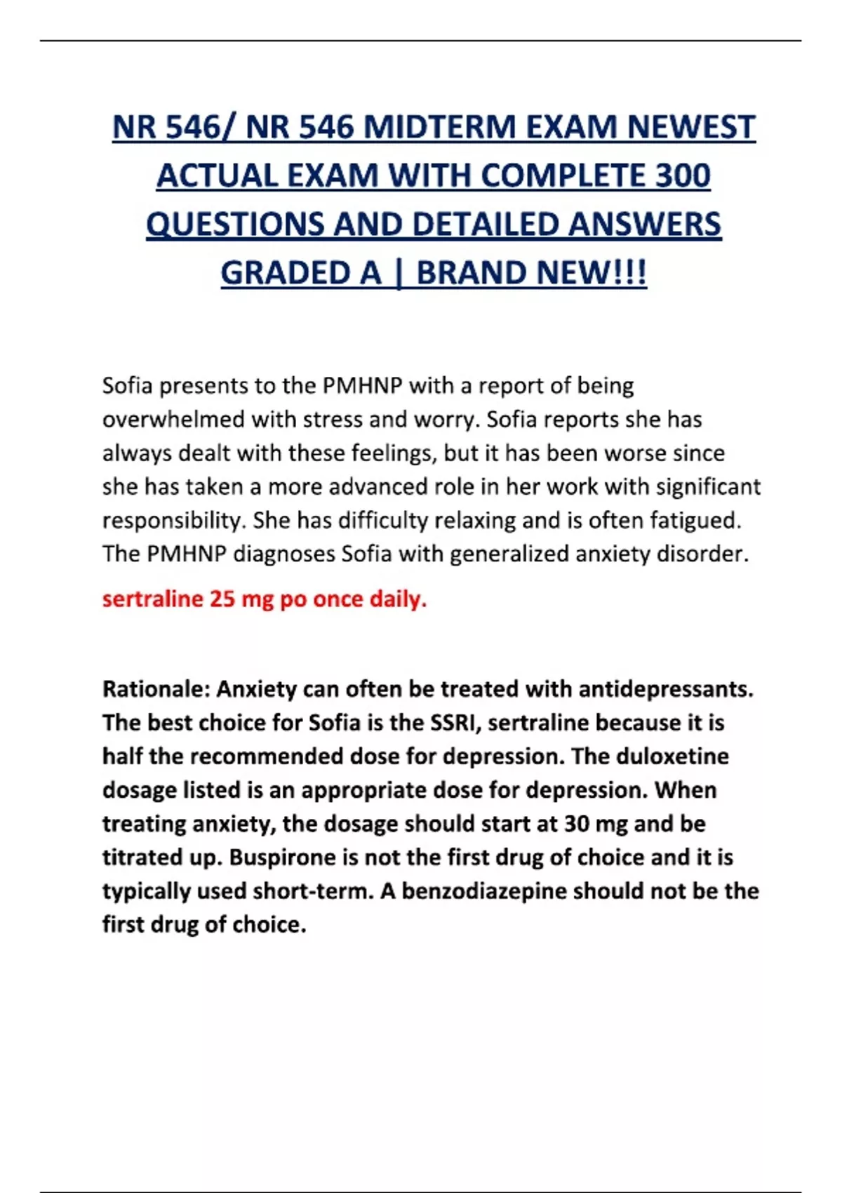 NR 546/ NR546 MIDTERM EXAM NEWEST ACTUAL EXAM WITH COMPLETE 300 QUESTIONS AND DETAILED ANSWERS ...