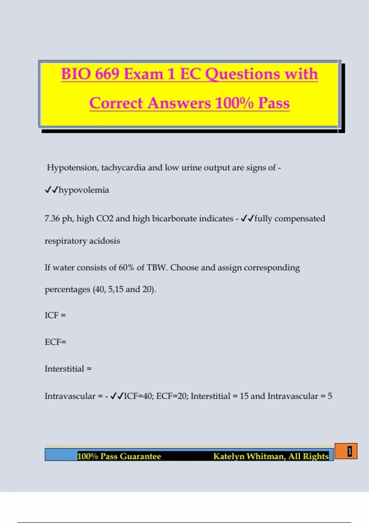 BIO 669 Exam 1 EC Questions with Correct Answers 100% Pass - BIO 669 - Stuvia US