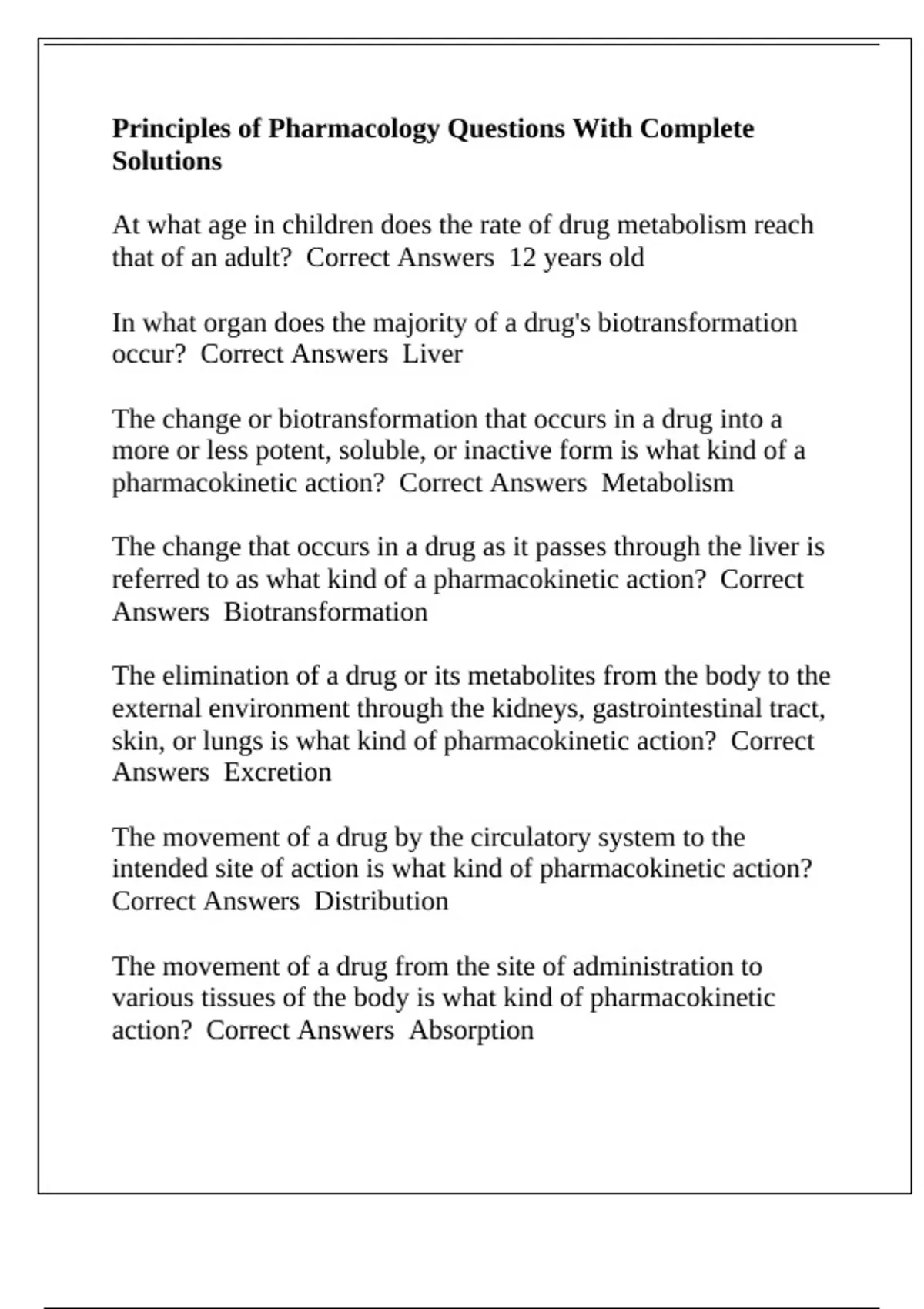 Principles of Pharmacology Questions With Complete Solutions ...