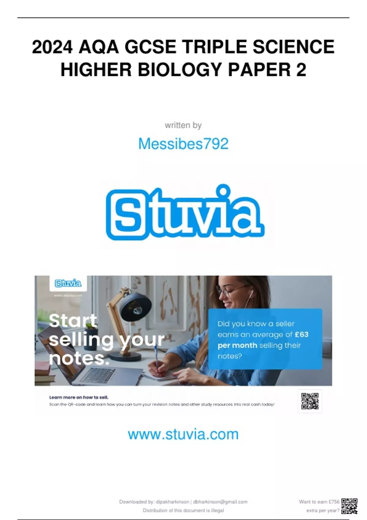 GCSE AQA Biology Paper 1 & 2 with Answers Exam - AQA GCSE Biology ...