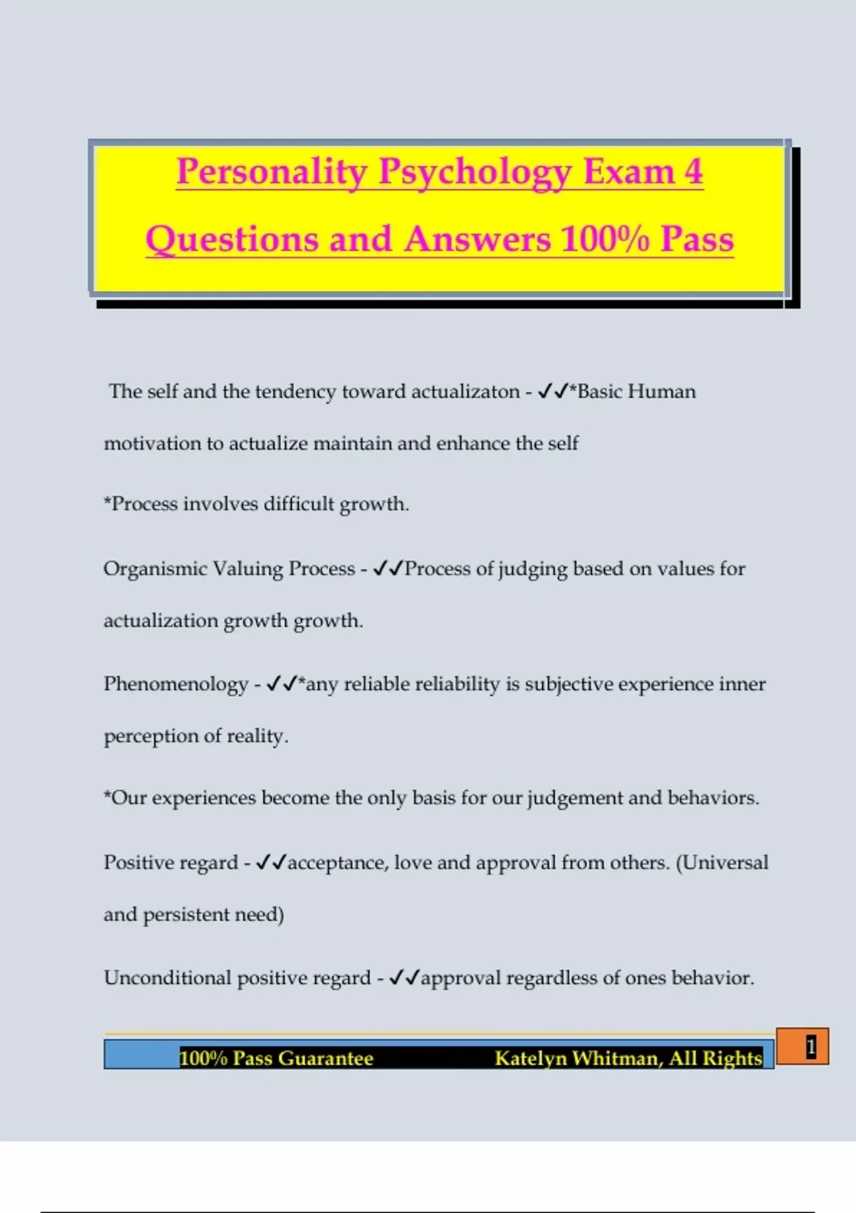 Personality Psychology Exam 4 Questions and Answers 100% Pass ...