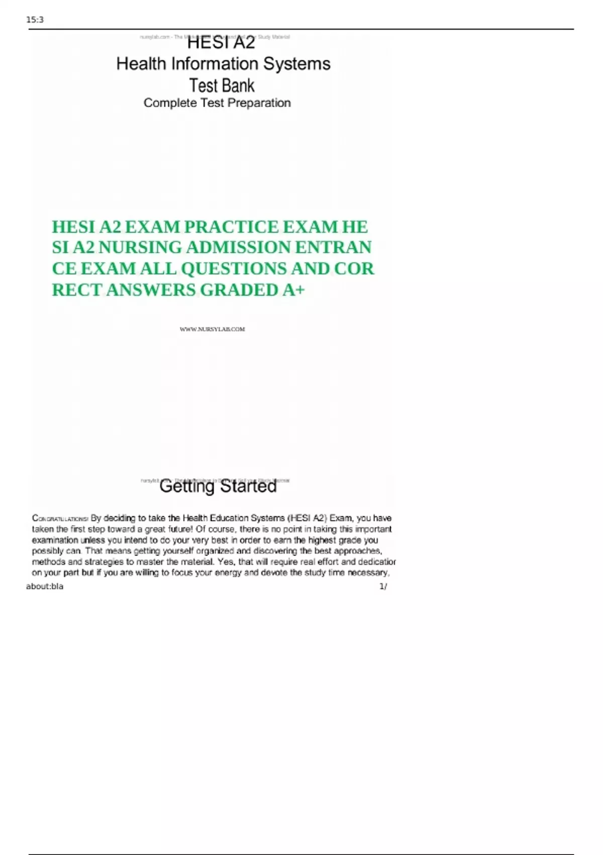 HESI A2 EXAM TEST BANK NURSING ADMISSION ENTRANCE EXAM| Hesi Exam 3rd ...