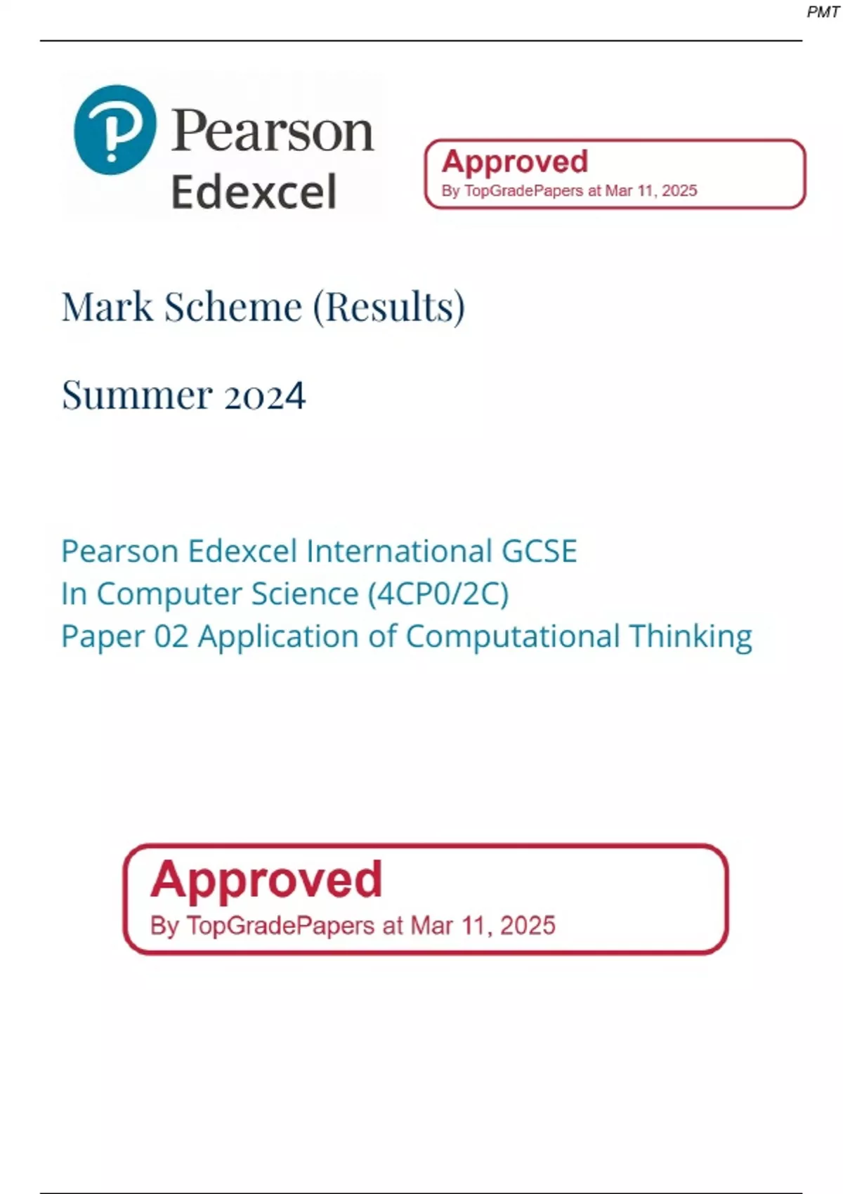 Mark Scheme (Results) Pearson Edexcel International GCSE In Computer Science (4CP0/2C) Paper 02 ...
