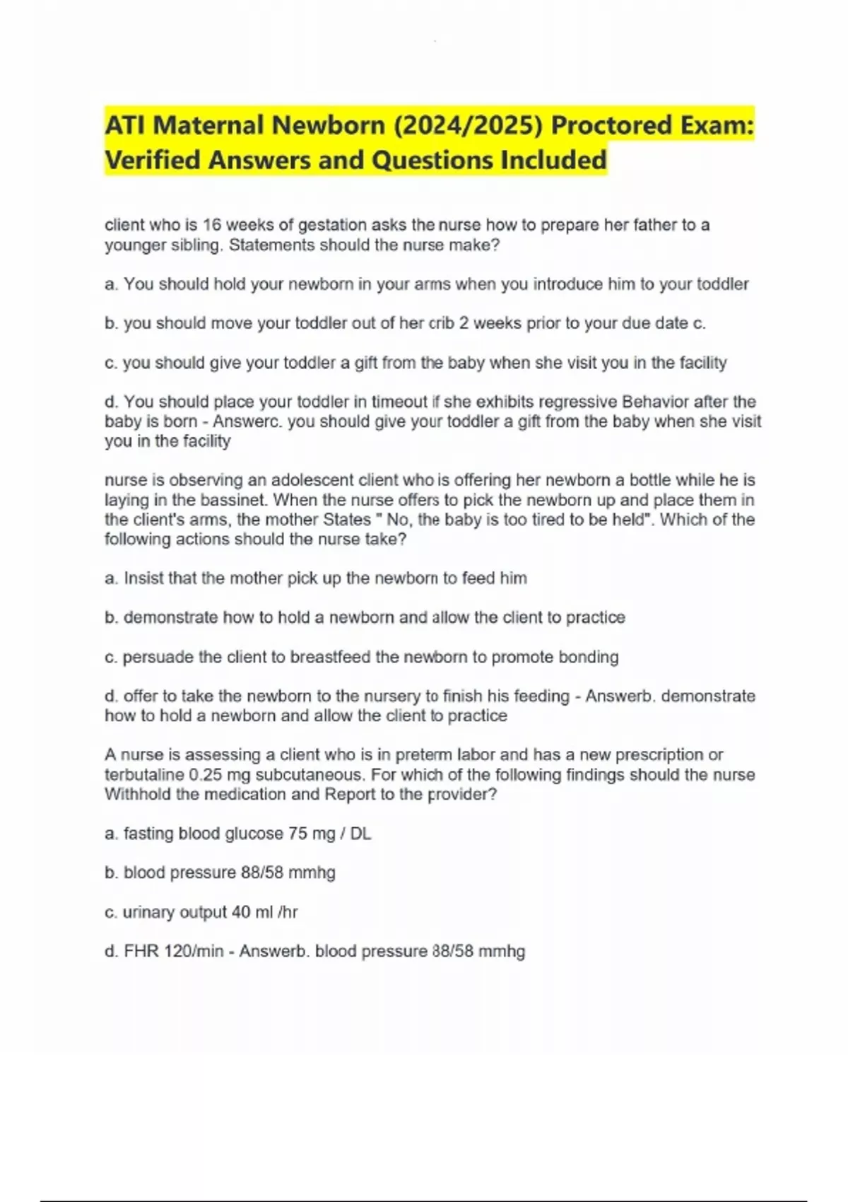 ATI Maternal Newborn (2024/2025) Proctored Exam: Verified Answers and ...