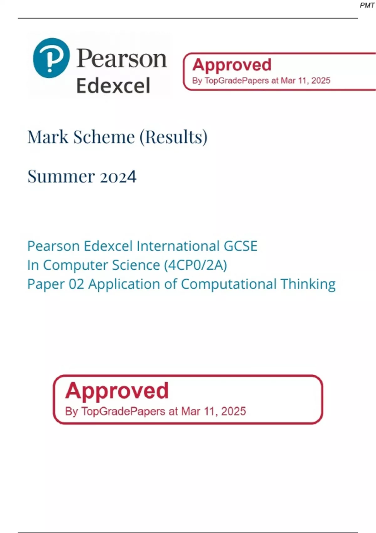 Pearson Edexcel International GCSE In Computer Science (4CP0/2A) Paper 02 Application of ...