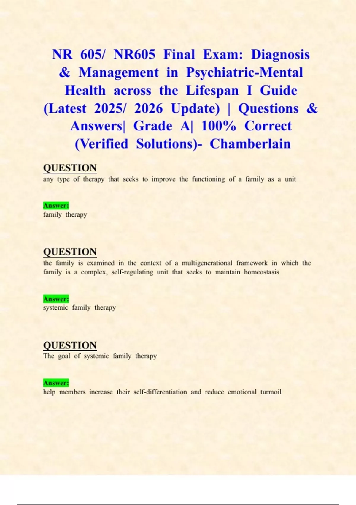 NR 605/ NR605 Final Exam: Diagnosis & Management in Psychiatric-Mental ...