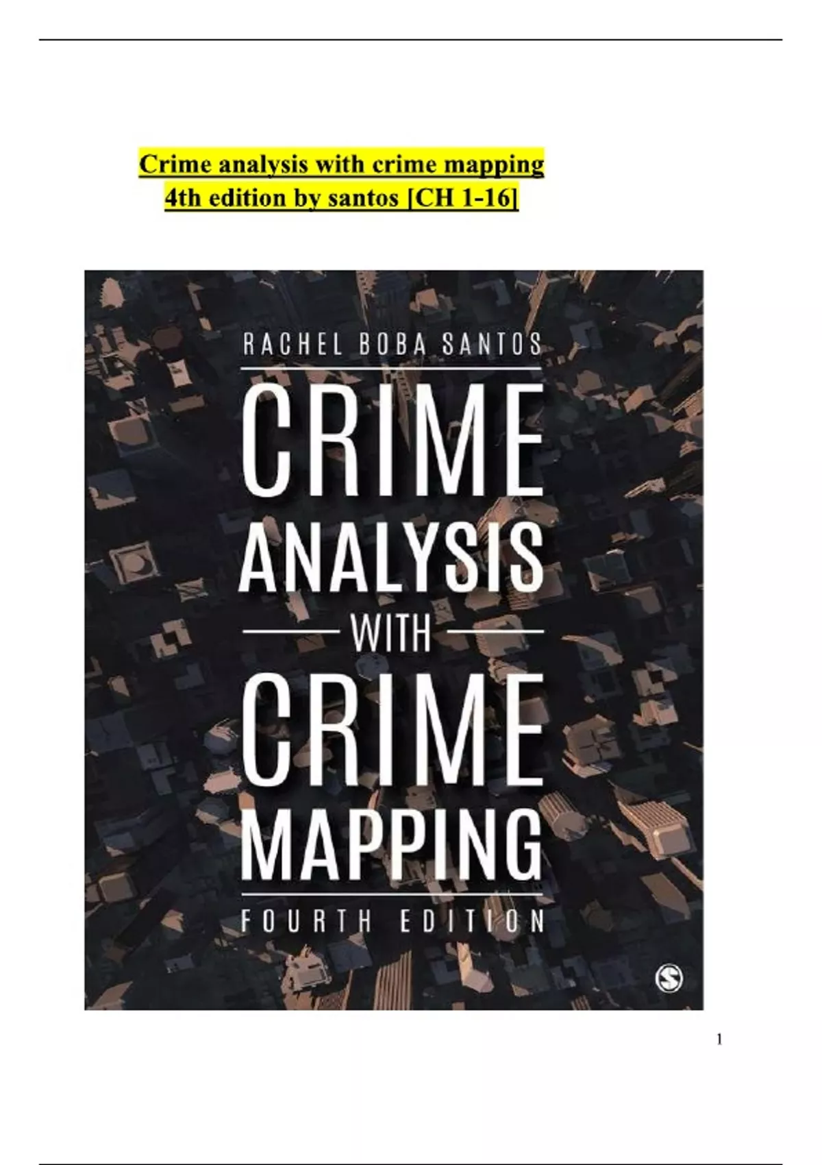 TEST BANK FOR CRIME ANALYSIS WITH CRIME MAPPING 4TH EDITION SANTOS ...