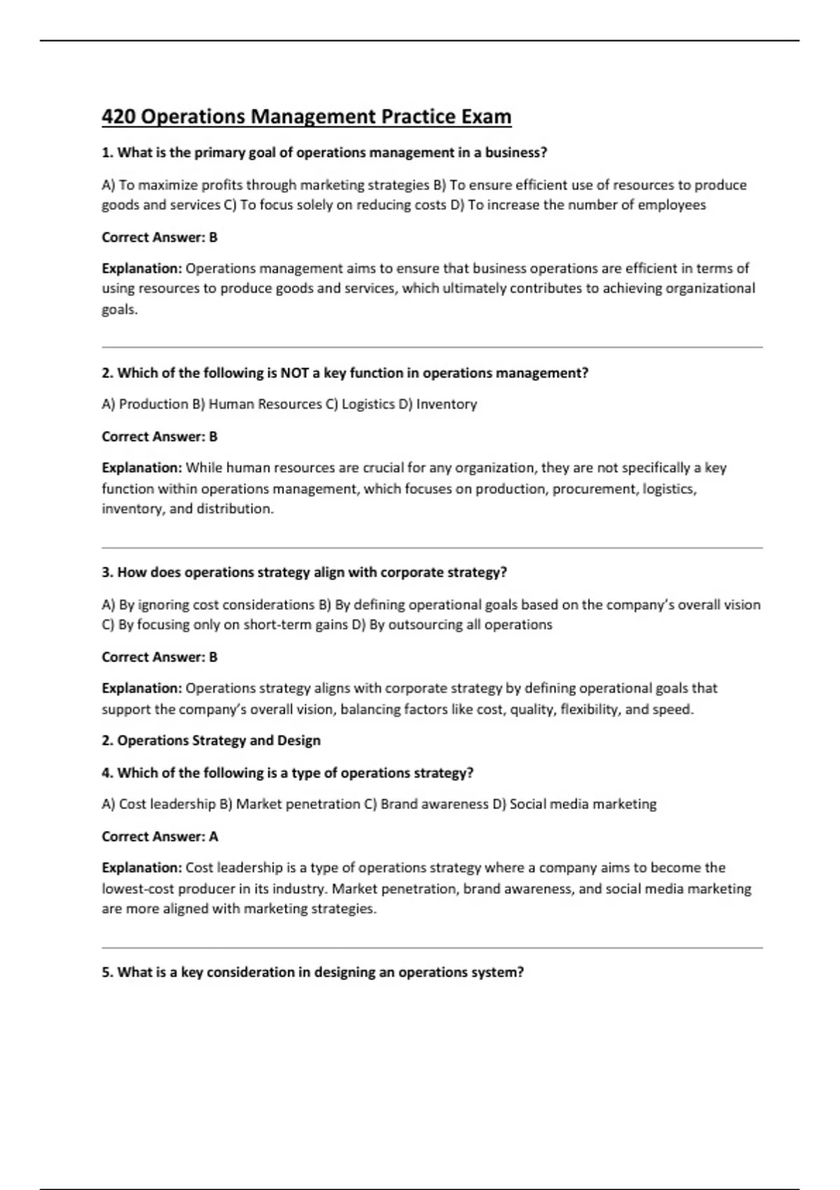 420 Operations Management Practice Exam - Computers - Stuvia US
