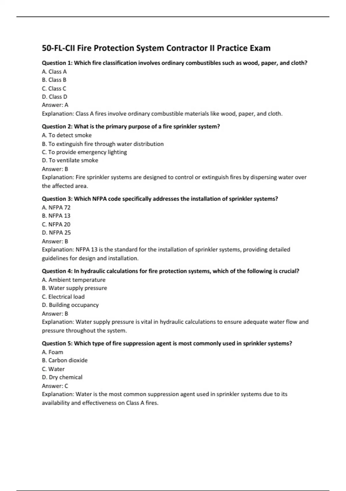50-FL-CII Fire Protection System Contractor II Practice Exam ...