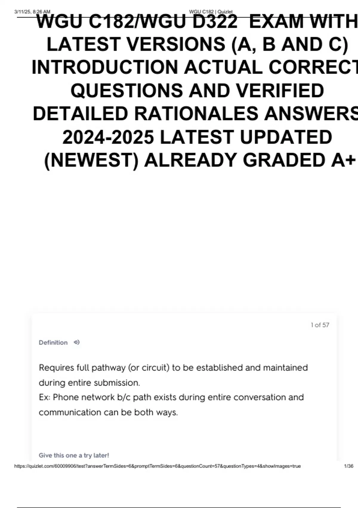 WGU C182/WGU D322 EXAM WITH LATEST VERSIONS (A, B AND C) INTRODUCTION ...