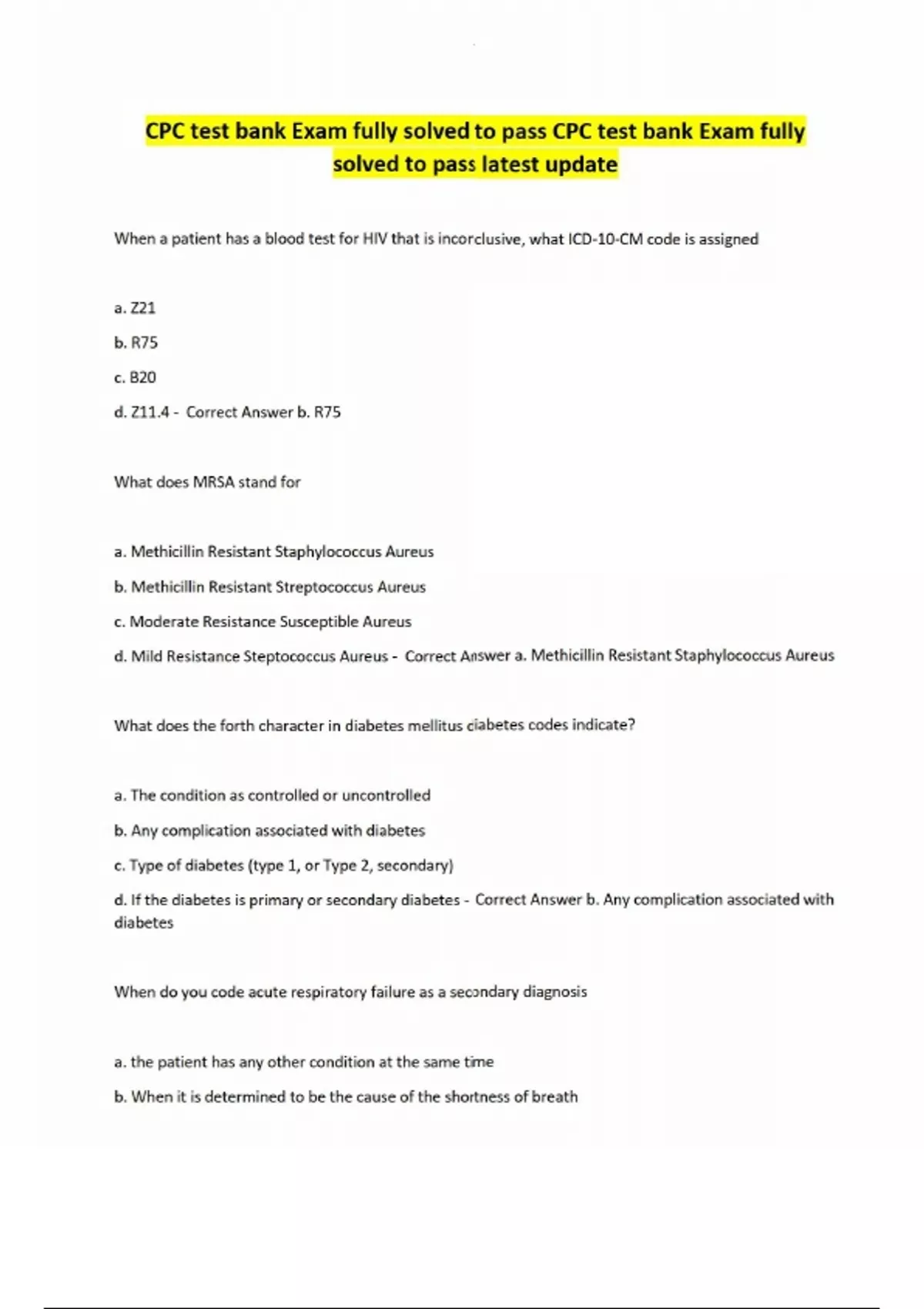 CPC test bank Exam fully solved to pass CPC test bank Exam fully solved ...