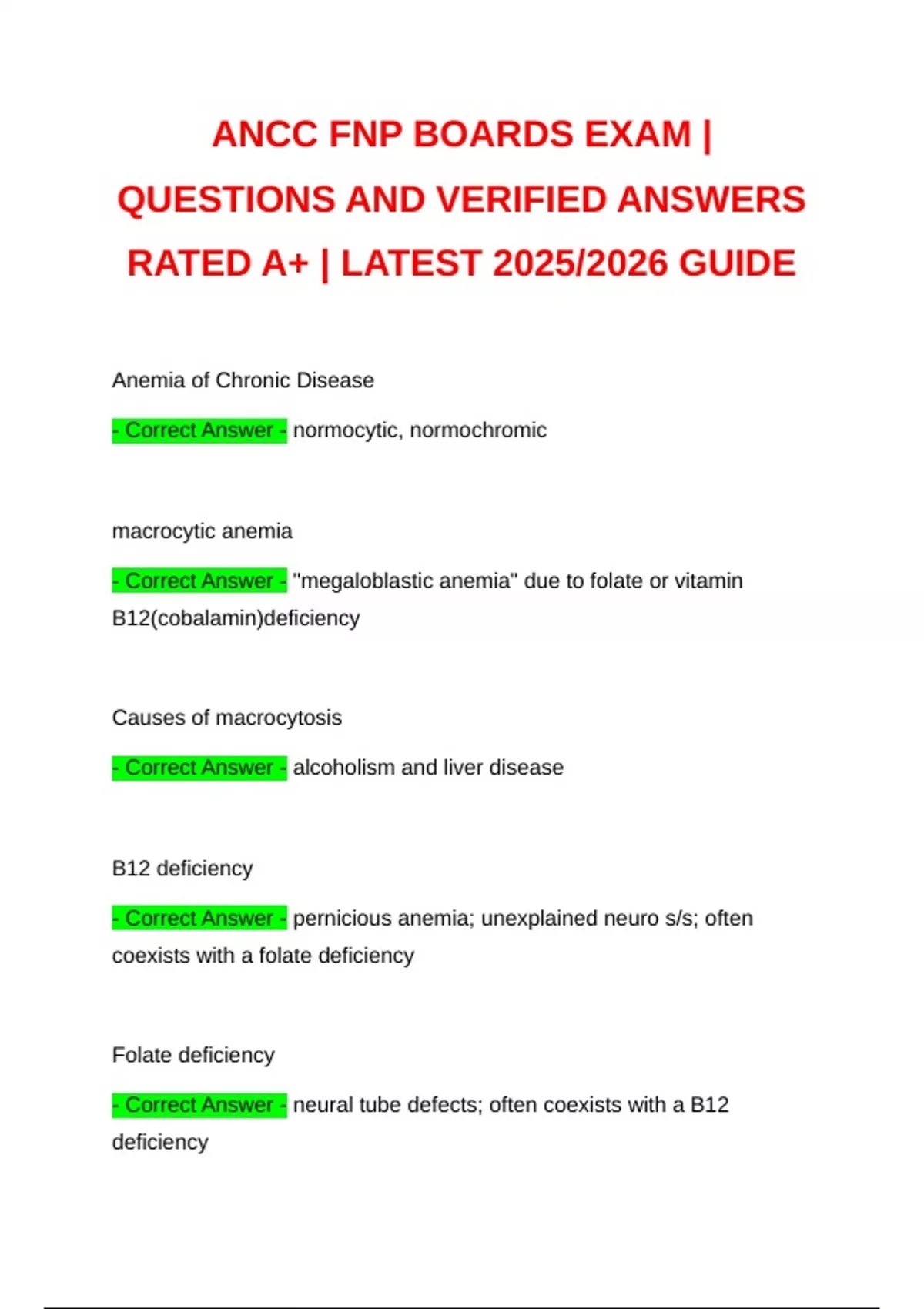 ANCC FNP BOARDS EXAM | QUESTIONS AND VERIFIED ANSWERS RATED A+ | LATEST ...