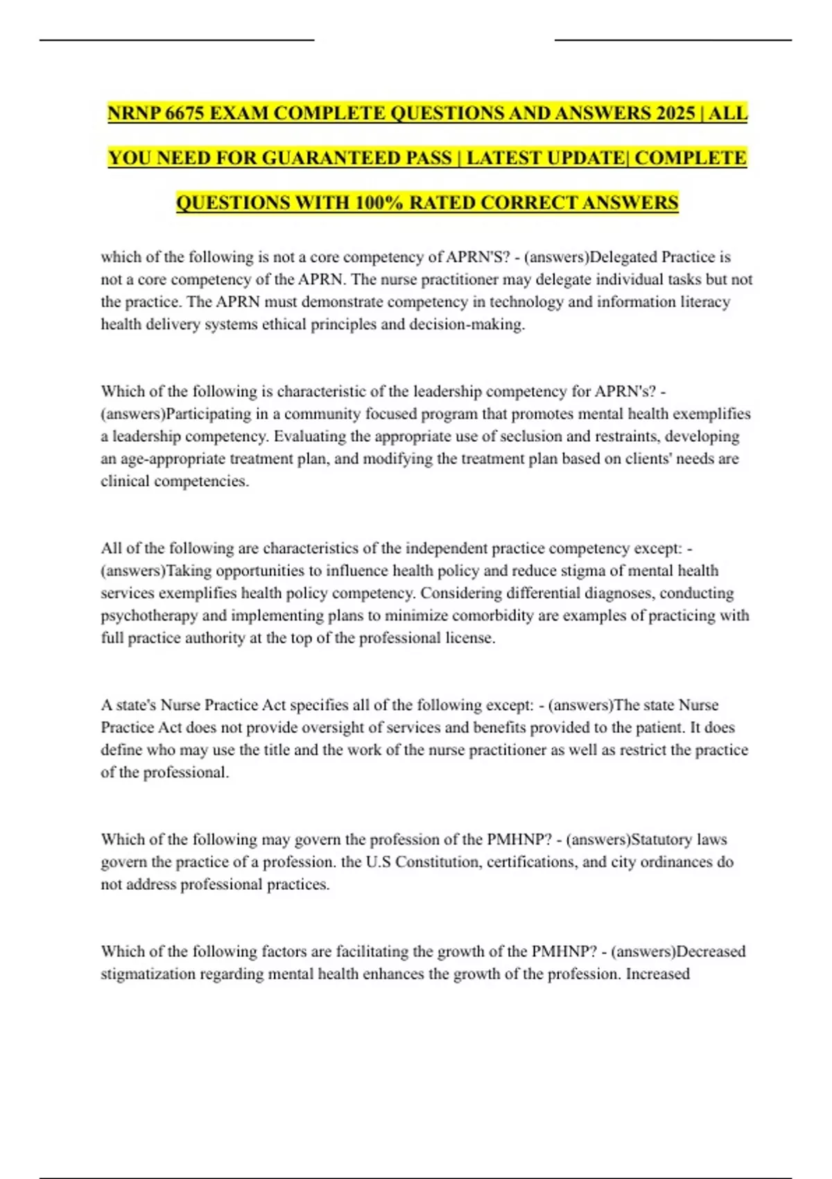 NRNP 6675 EXAM COMPLETE QUESTIONS AND ANSWERS 2025 | ALL YOU NEED FOR ...