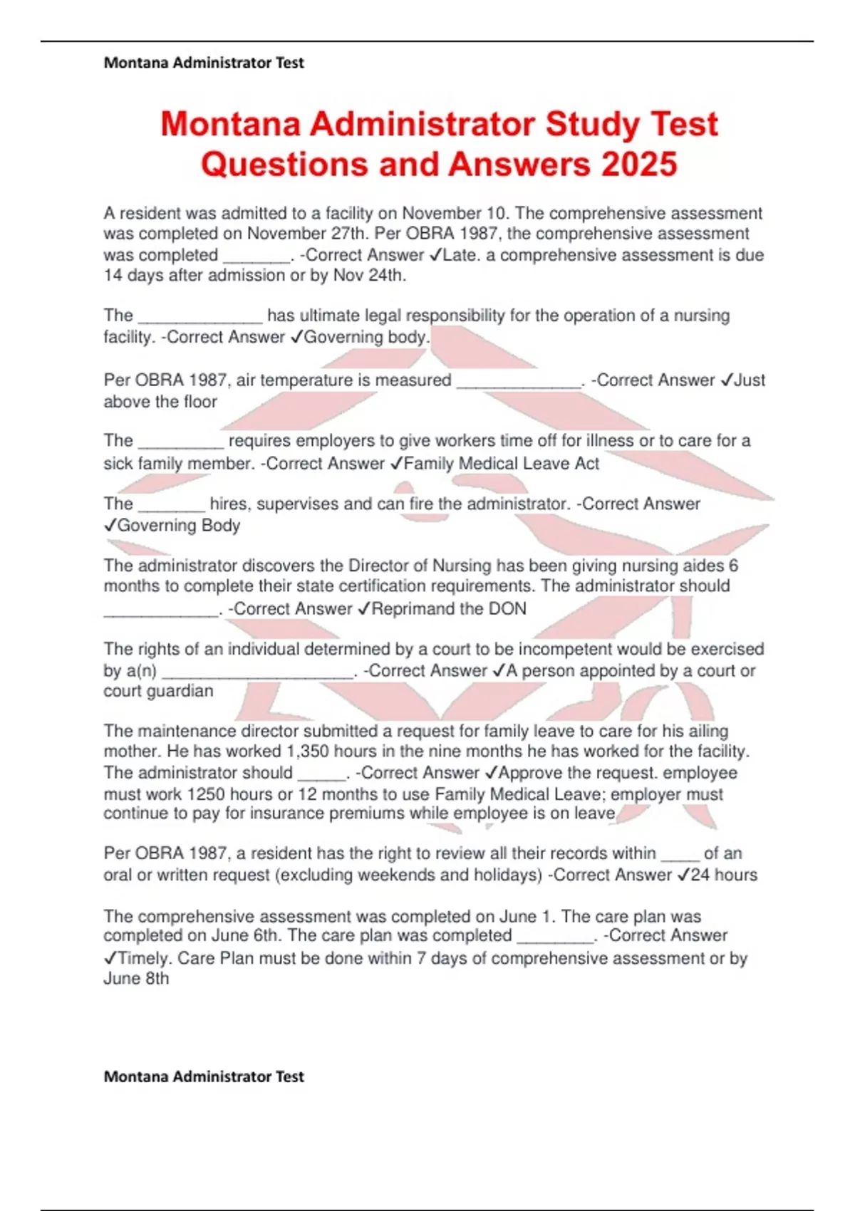 Montana Administrator Study Test Questions and Answers 2025 - Montana ...