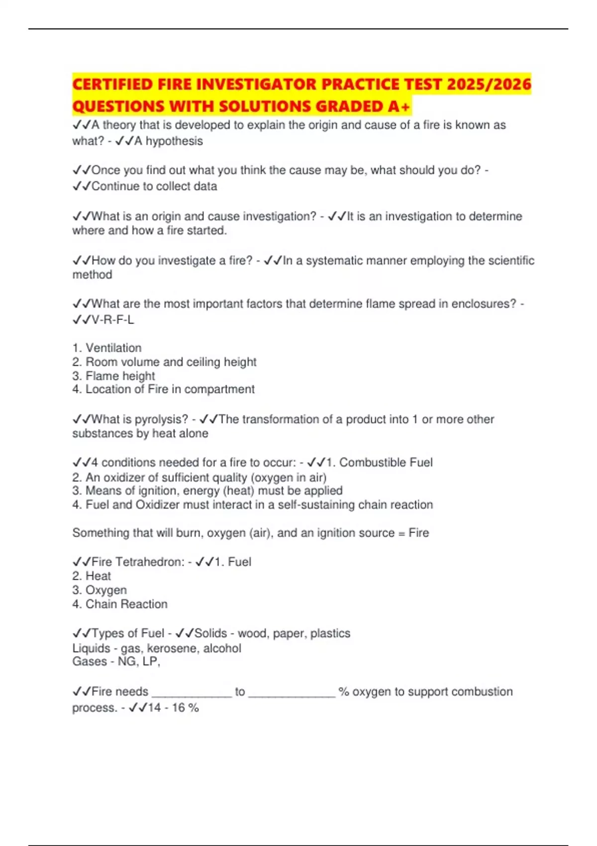 CERTIFIED FIRE INVESTIGATOR PRACTICE TEST 2025/2026 QUESTIONS WITH ...