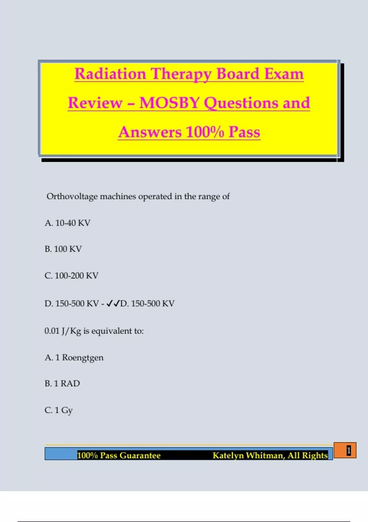 Radiation Therapy Board Exam Review – MOSBY Questions and Answers 100% ...