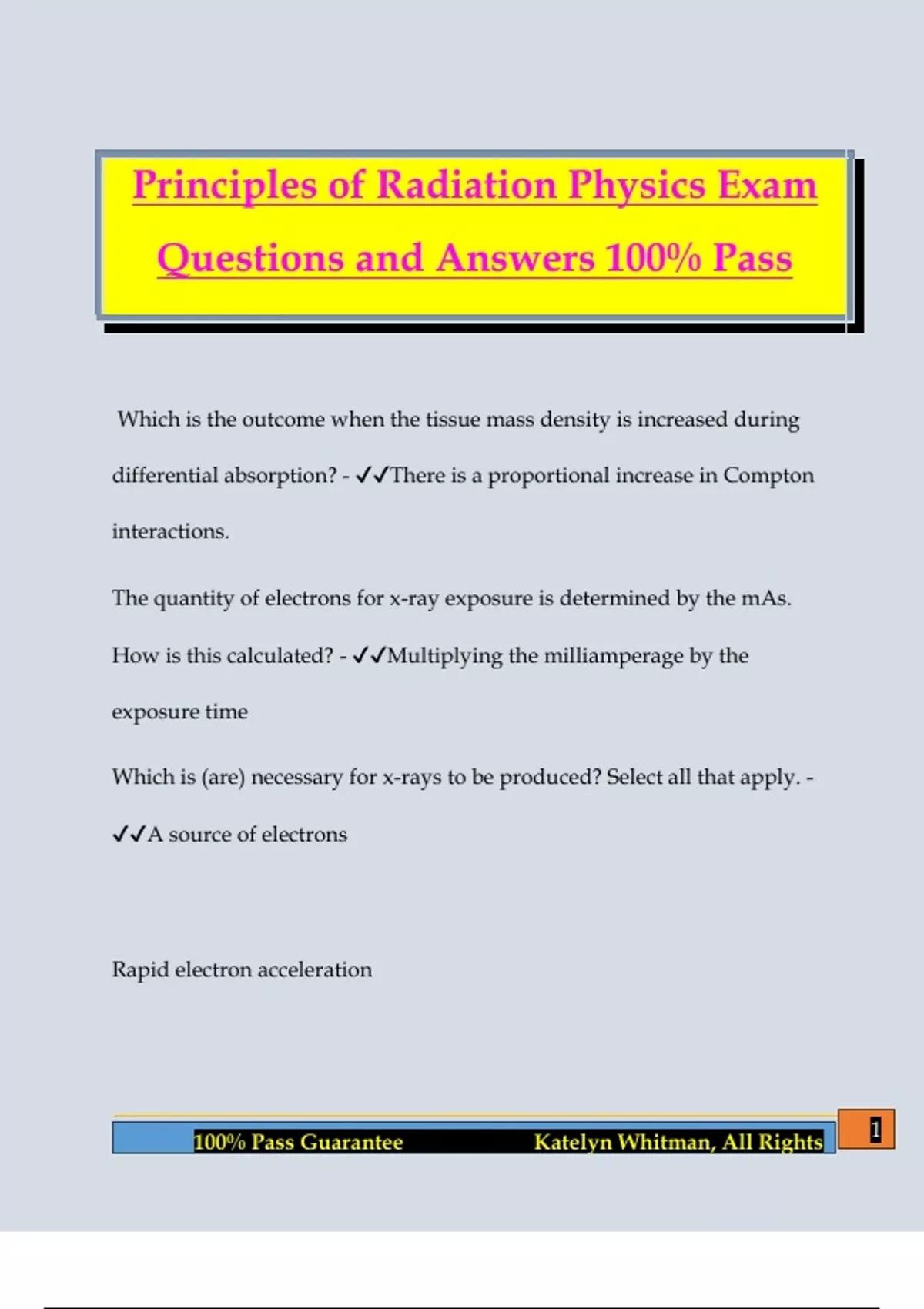Principles of Radiation Physics Exam Questions and Answers 100% Pass ...