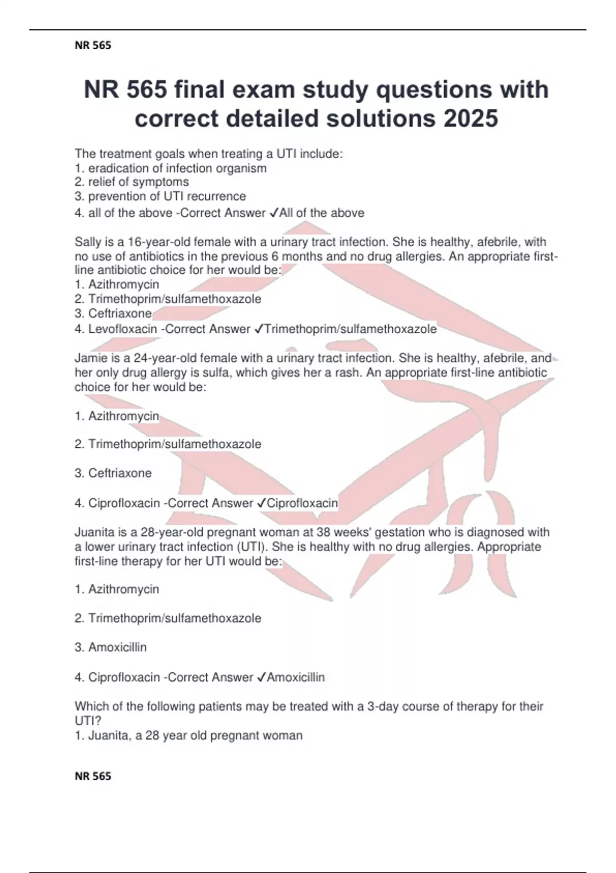 NR 565 final exam study questions with correct detailed solutions 2025 - NR 565 , - Stuvia US