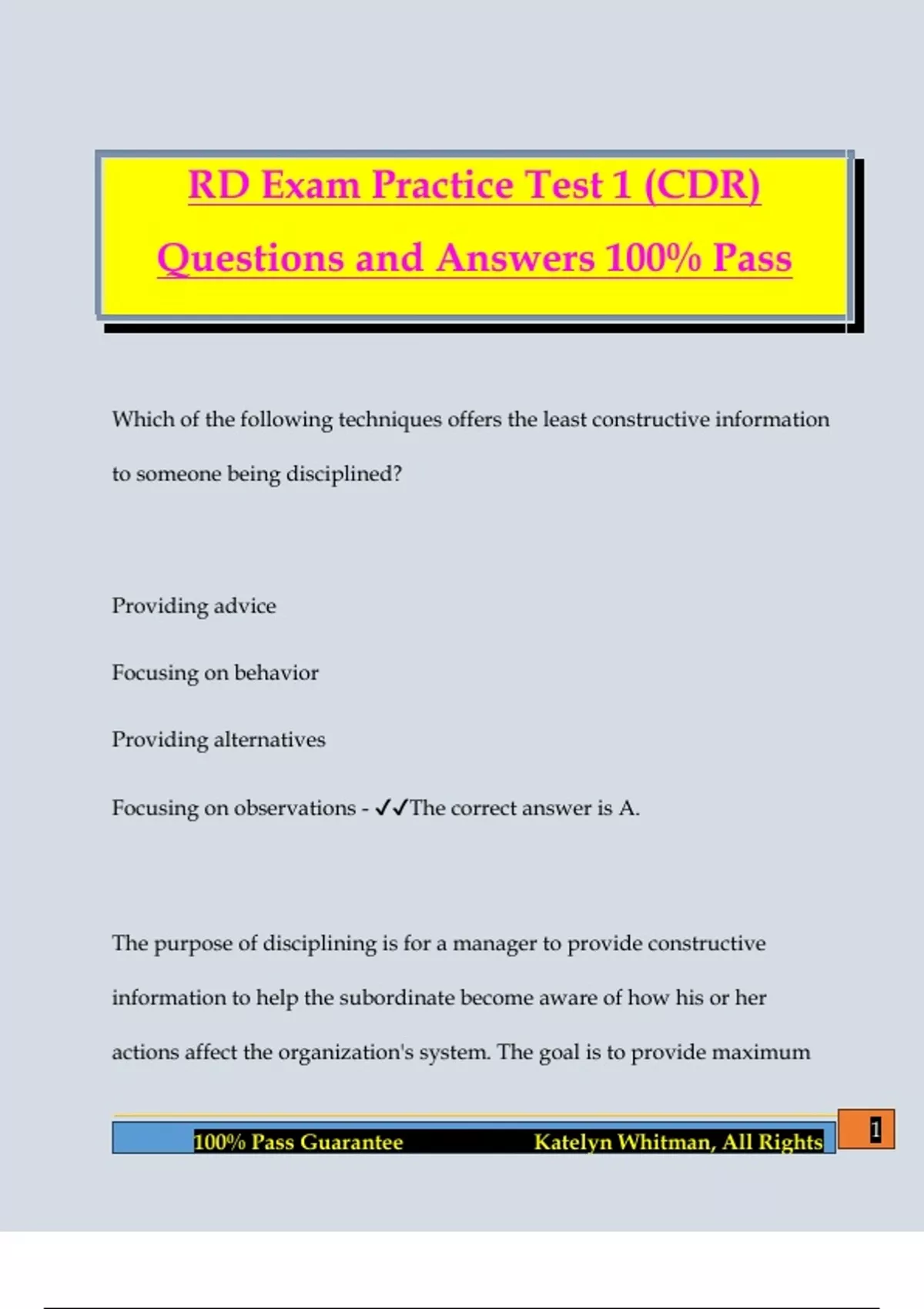 CDR RD Bundled Exams Questions and Answers 100% Pass Guaranteed - Stuvia US