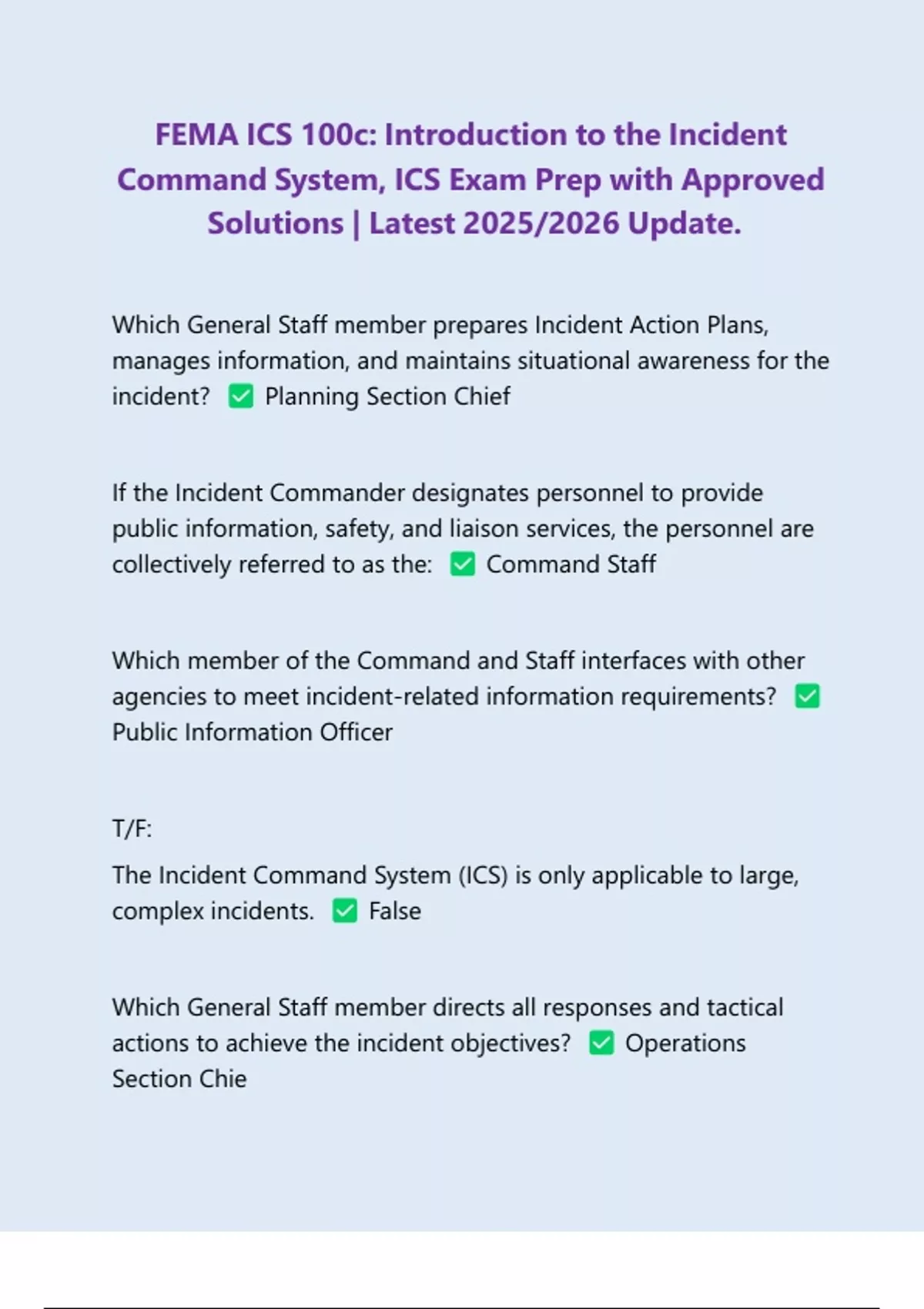 FEMA ICS 100c: Introduction to the Incident Command System, ICS Exam ...