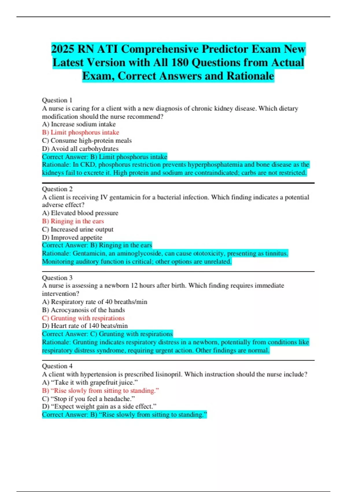 2025 RN ATI Comprehensive Predictor Exam New Latest Version with All ...