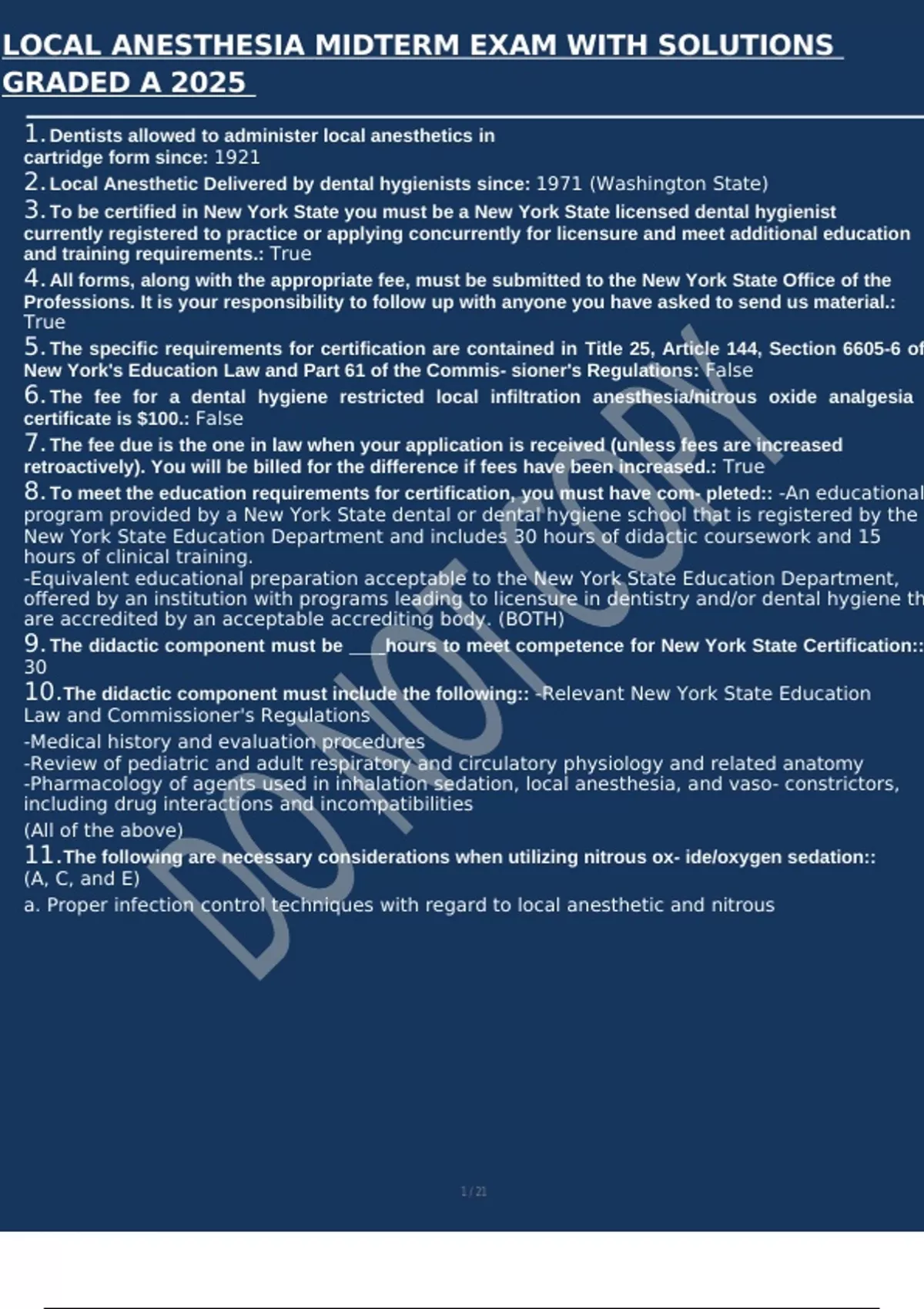 LOCAL ANESTHESIA MIDTERM EXAM WITH SOLUTIONS GRADED A 2025 - Dental ...