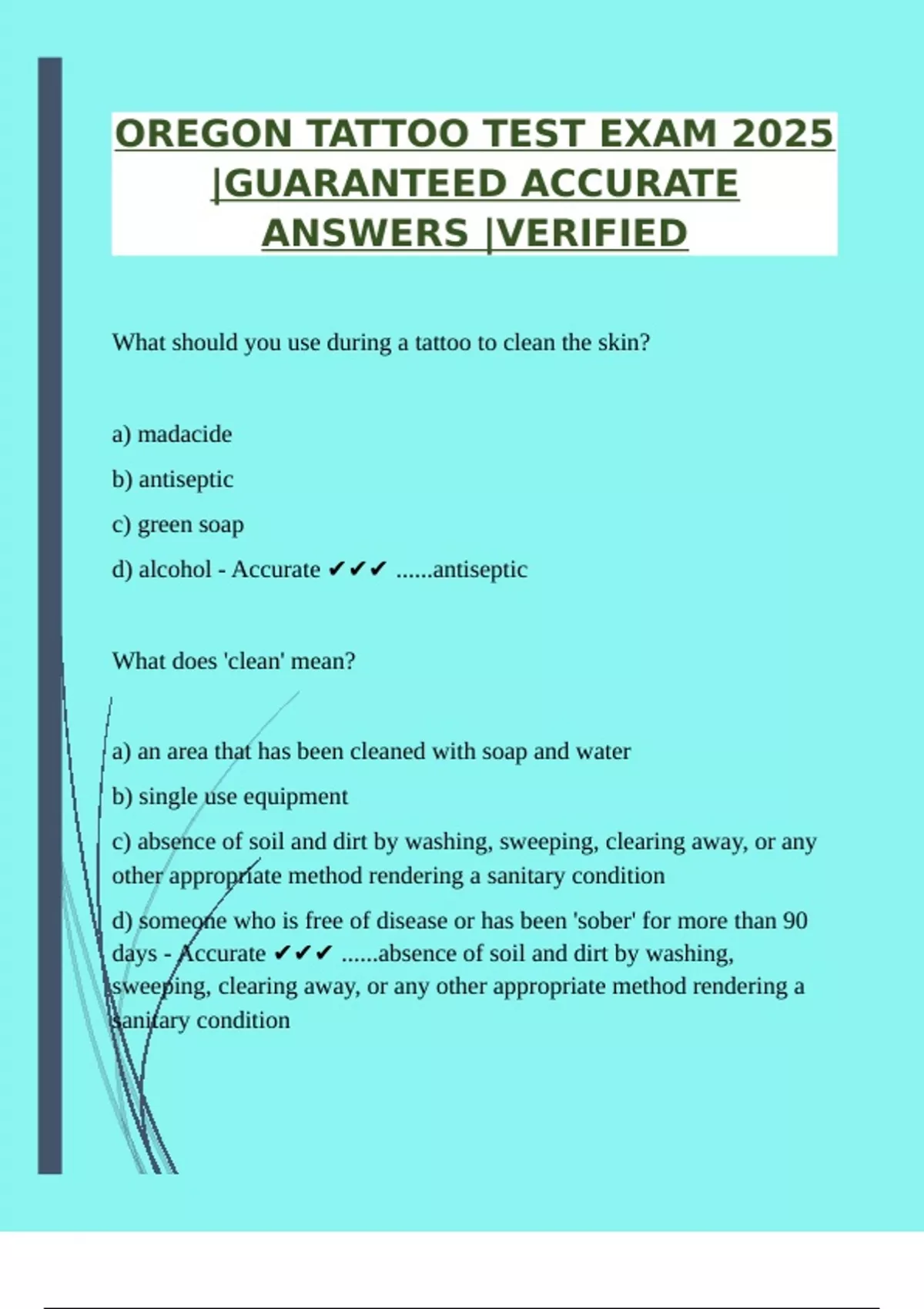 OREGON TATTOO TEST EXAM 2025 |GUARANTEED ACCURATE ANSWERS |VERIFIED ...