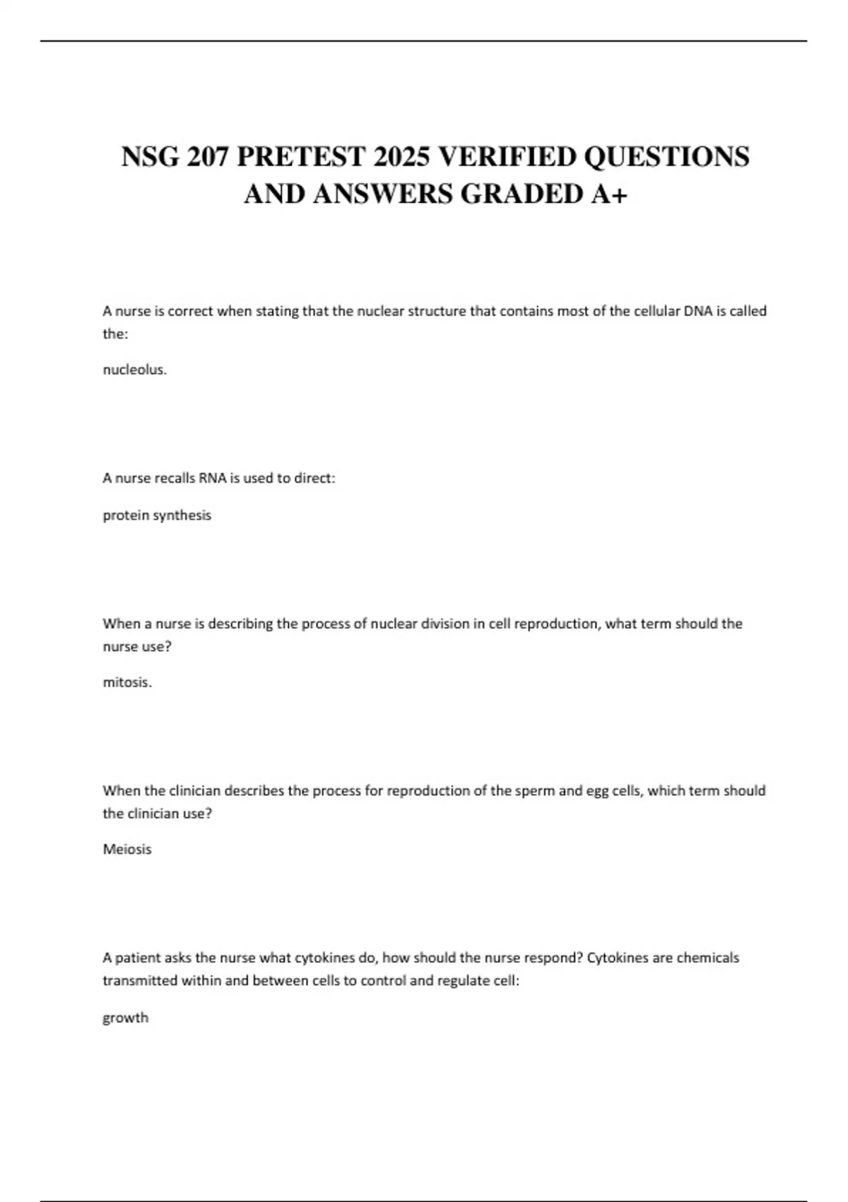 NSG 207 PRETEST 2025 VERIFIED QUESTIONS AND ANSWERS GRADED A+ - NSG 207 ...