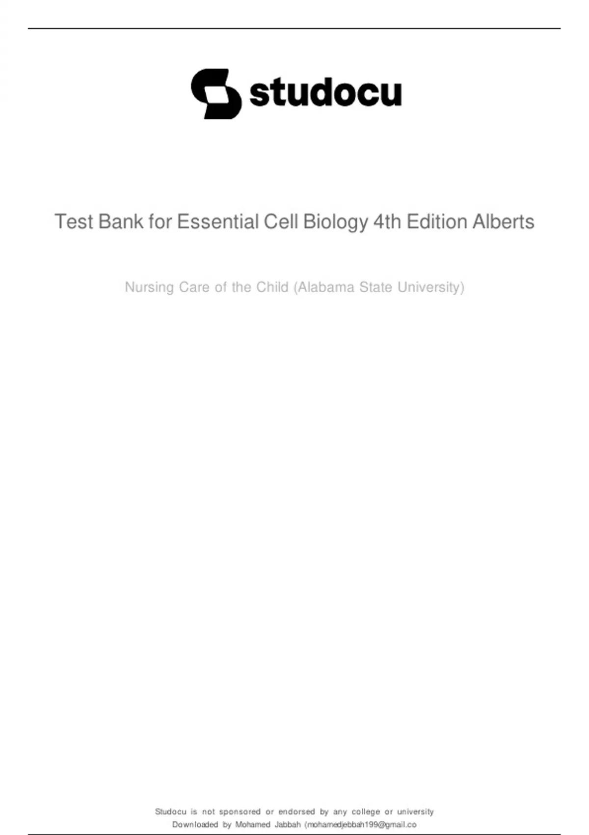 Test Bank for Cell Biology, 4th Edition by Thomas D. Pollard.pdf - Cell ...