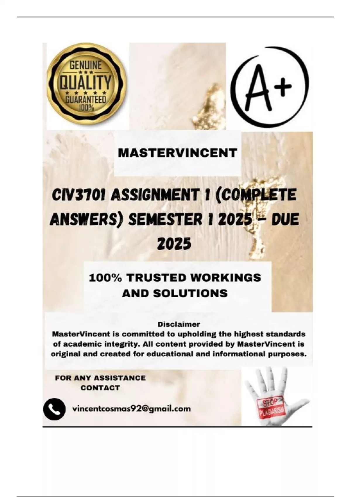 CIV3701 Assignment 1 (COMPLETE ANSWERS) Semester 1 2025 - DUE 2025; 100% correct solutions and ...