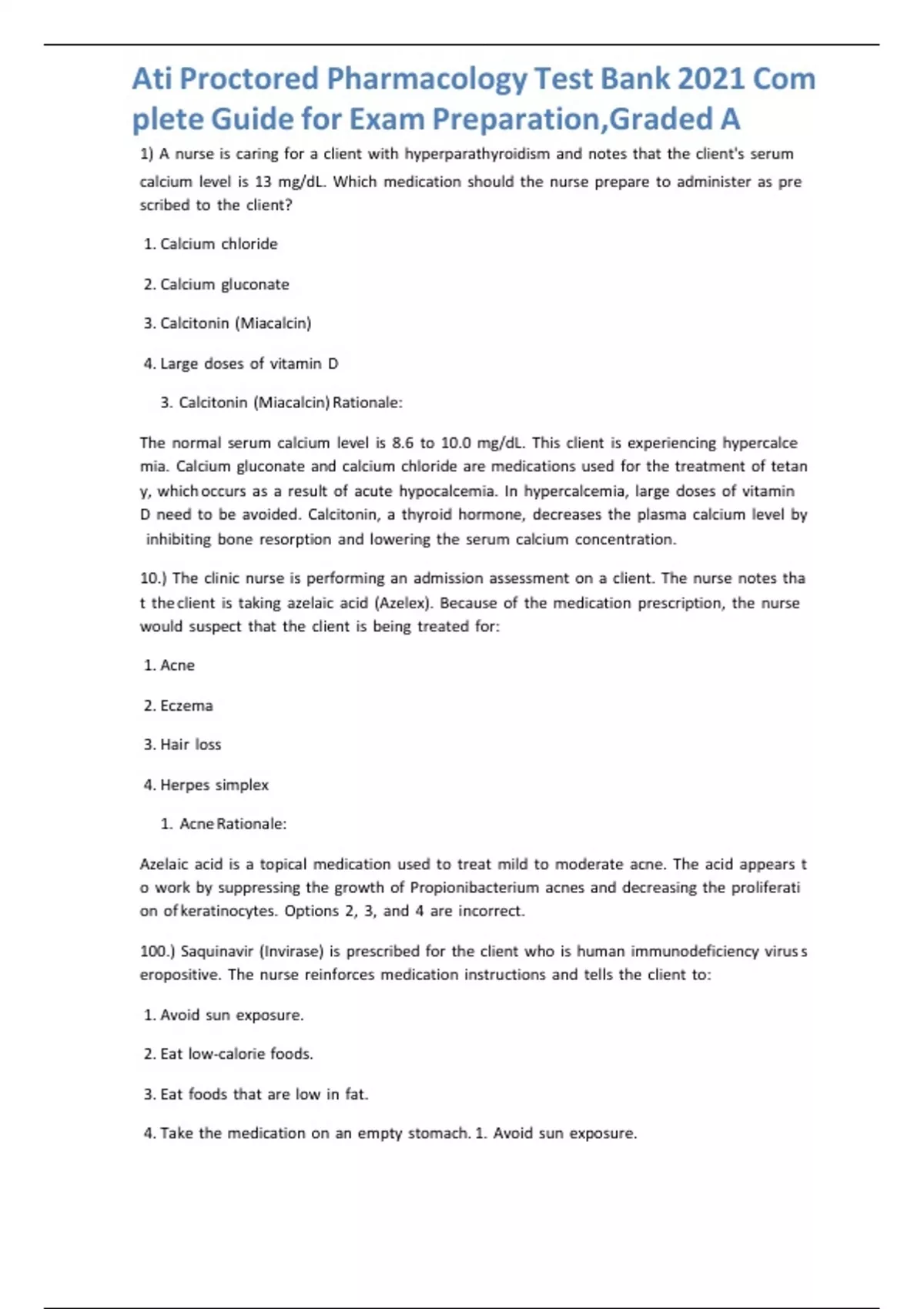 ATI Pharmacology Proctored Test Bank (Full Rationale for answers ...