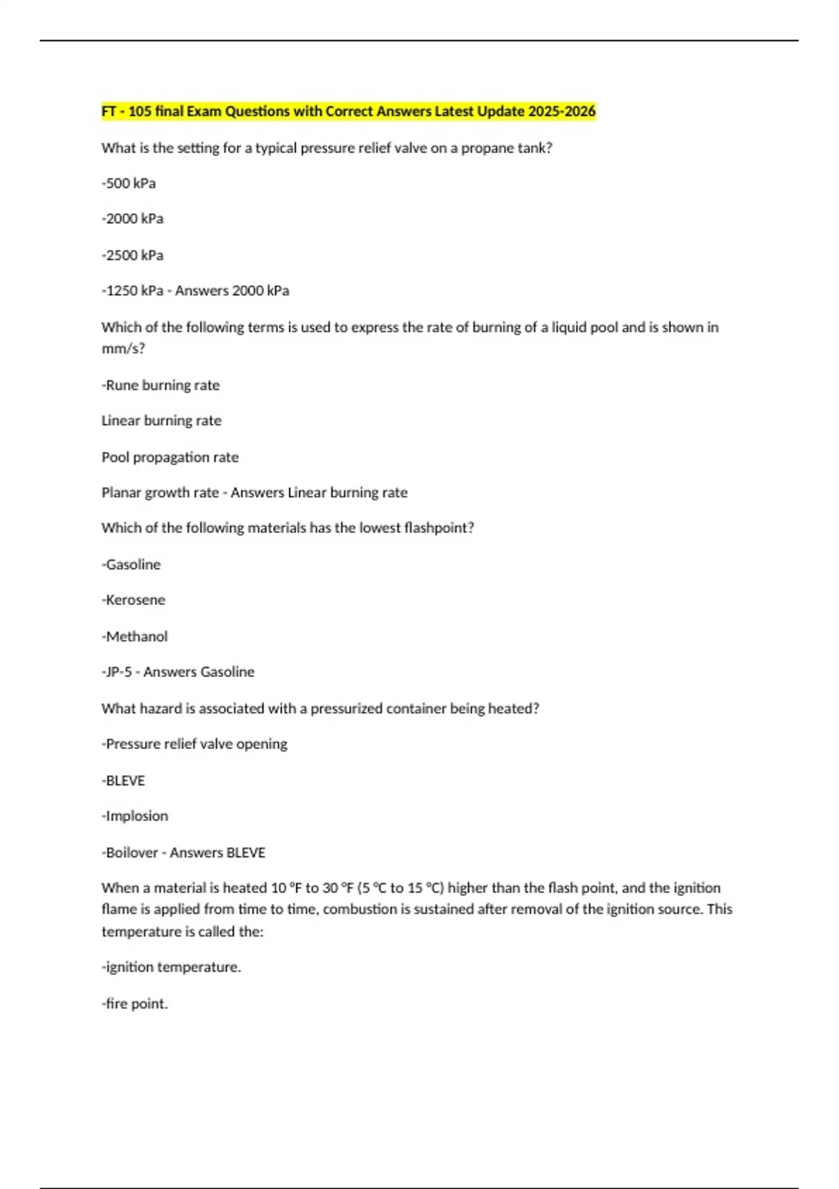 FT - 105 final Exam Questions with Correct Answers Latest Update - FT ...