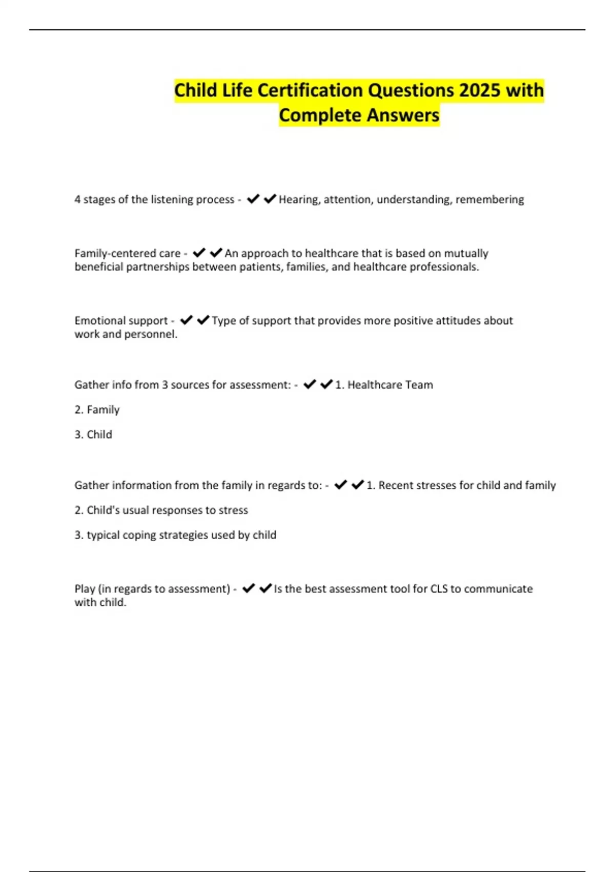 Child Life Certification Questions 2025 with Complete Answers - Child ...