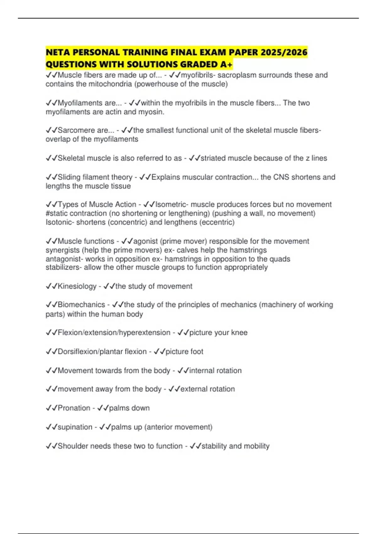 NETA PERSONAL TRAINING FINAL EXAM PAPER 2025/2026 QUESTIONS WITH ...