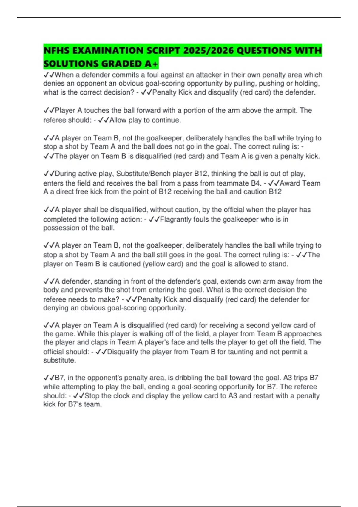 NFHS EXAMINATION SCRIPT 2025/2026 QUESTIONS WITH SOLUTIONS GRADED A+ ...