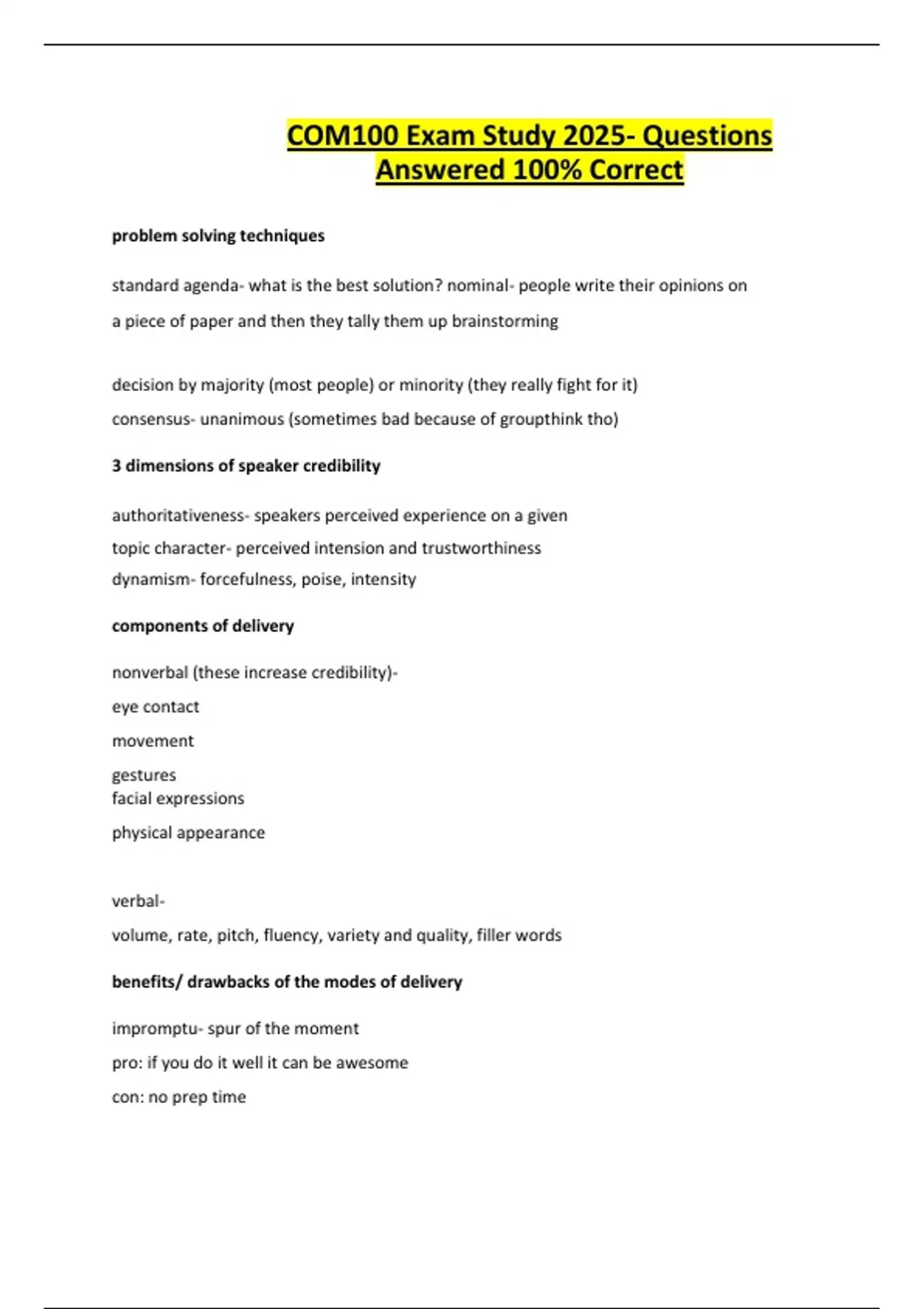 COM100 Exam Study 2025- Questions Answered 100% Correct - COM100 - Stuvia US