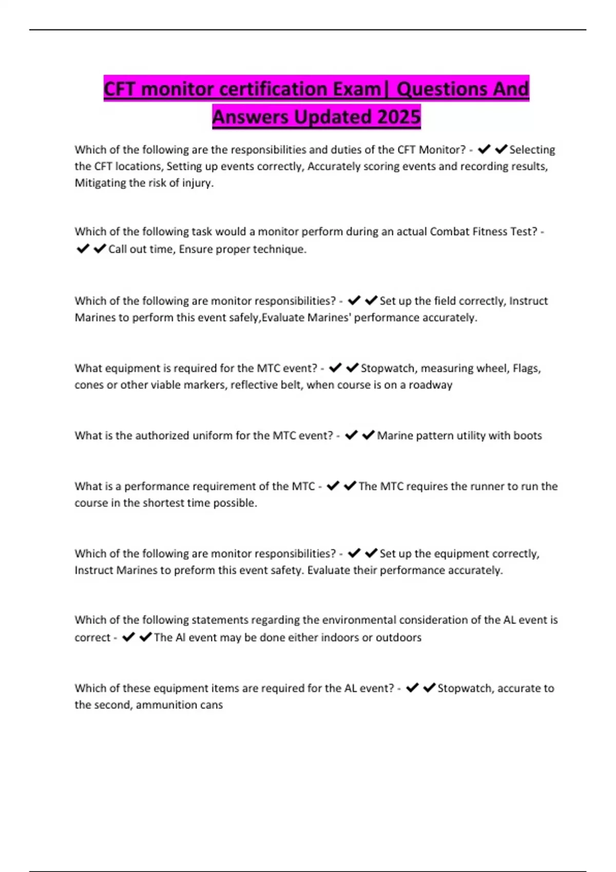CFT monitor certification Exam| Questions And Answers Updated 2025 - E ...