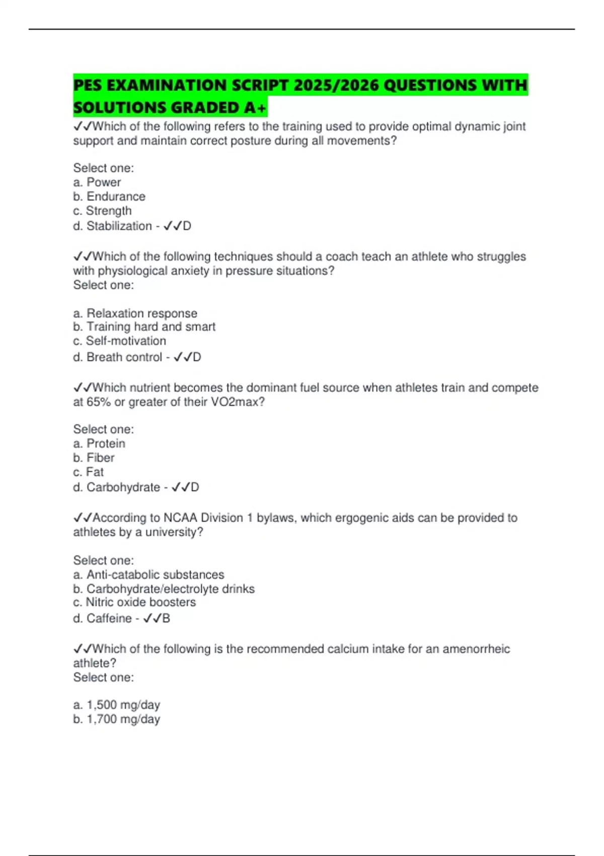 PES EXAMINATION SCRIPT 2025/2026 QUESTIONS WITH SOLUTIONS GRADED A+ ...