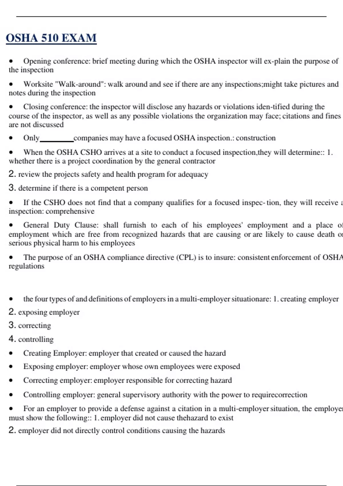 OSHA 510 EXAM ( UPDATED 2025 ) | QUESTIONS WITH 100% VERIFIED ANSWERS ...