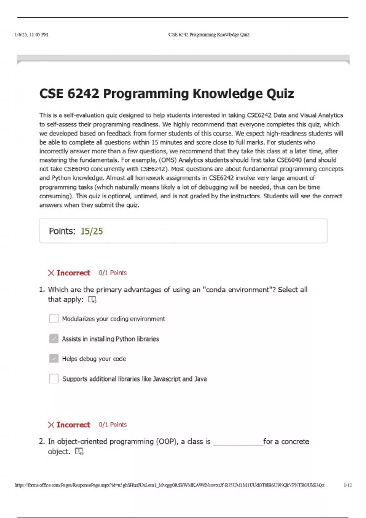 CSE 6242 Programming Knowledge Quiz|Questions and Answers|2025 Update|100% Correct-GT - CSE 6242 ...