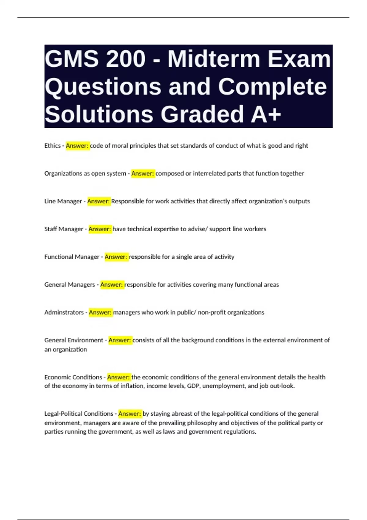 GMS 200 - Midterm Exam Questions and Complete Solutions Graded A+ - GMS 6419 - Stuvia US