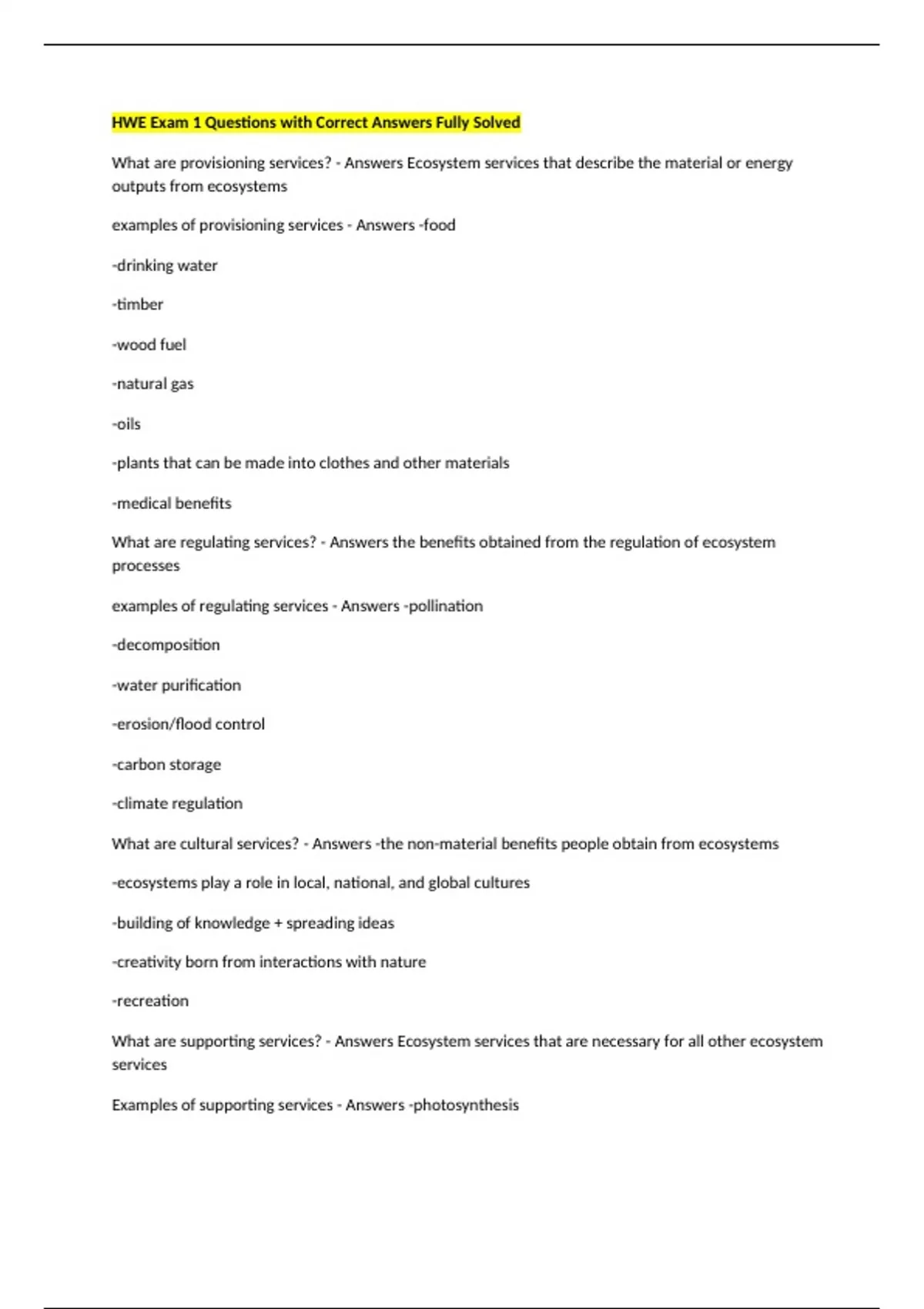 HWE Exam 1 Questions with Correct Answers Fully Solved - HWE - Stuvia US