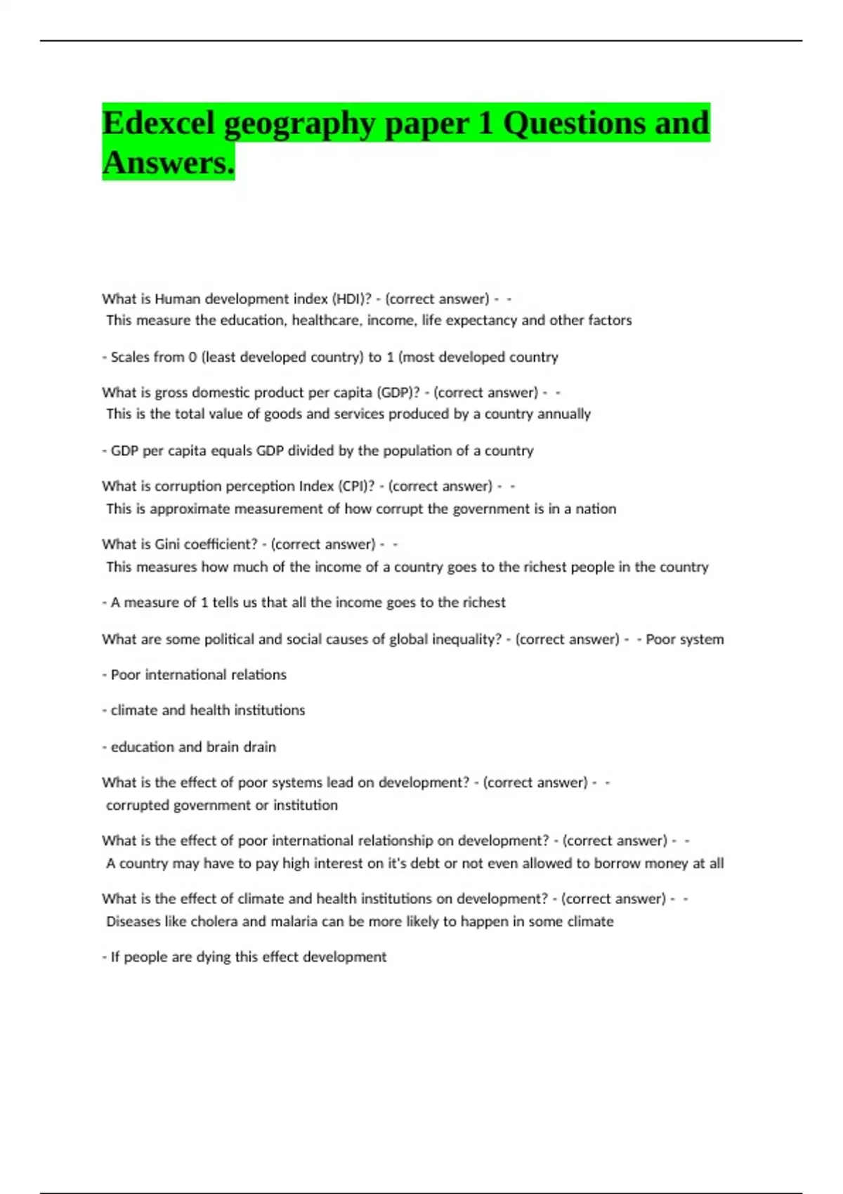 Edexcel geography paper 1 Questions and Answers - 2024 Pearson Edexcel ...