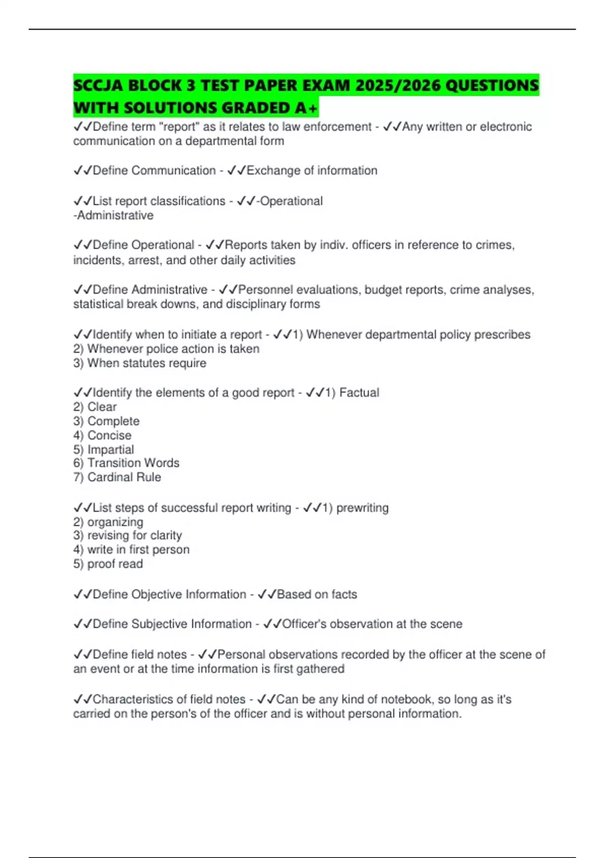 SCCJA BLOCK 3 TEST PAPER EXAM 2025/2026 QUESTIONS WITH SOLUTIONS GRADED ...
